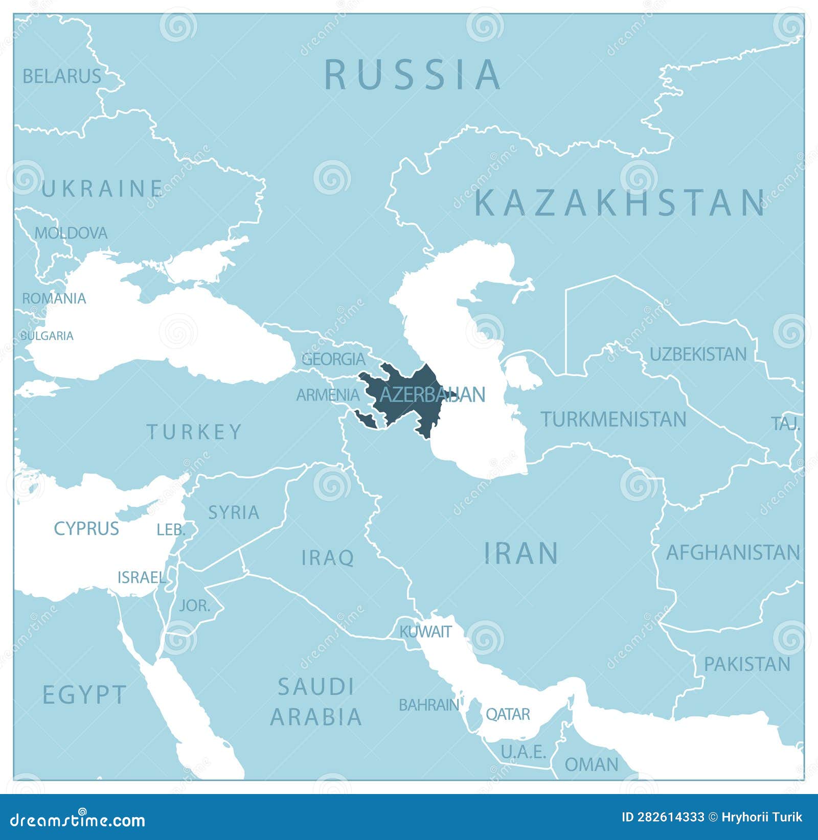 Azerbaijan - Blue Map with Neighboring Countries and Names Stock ...
