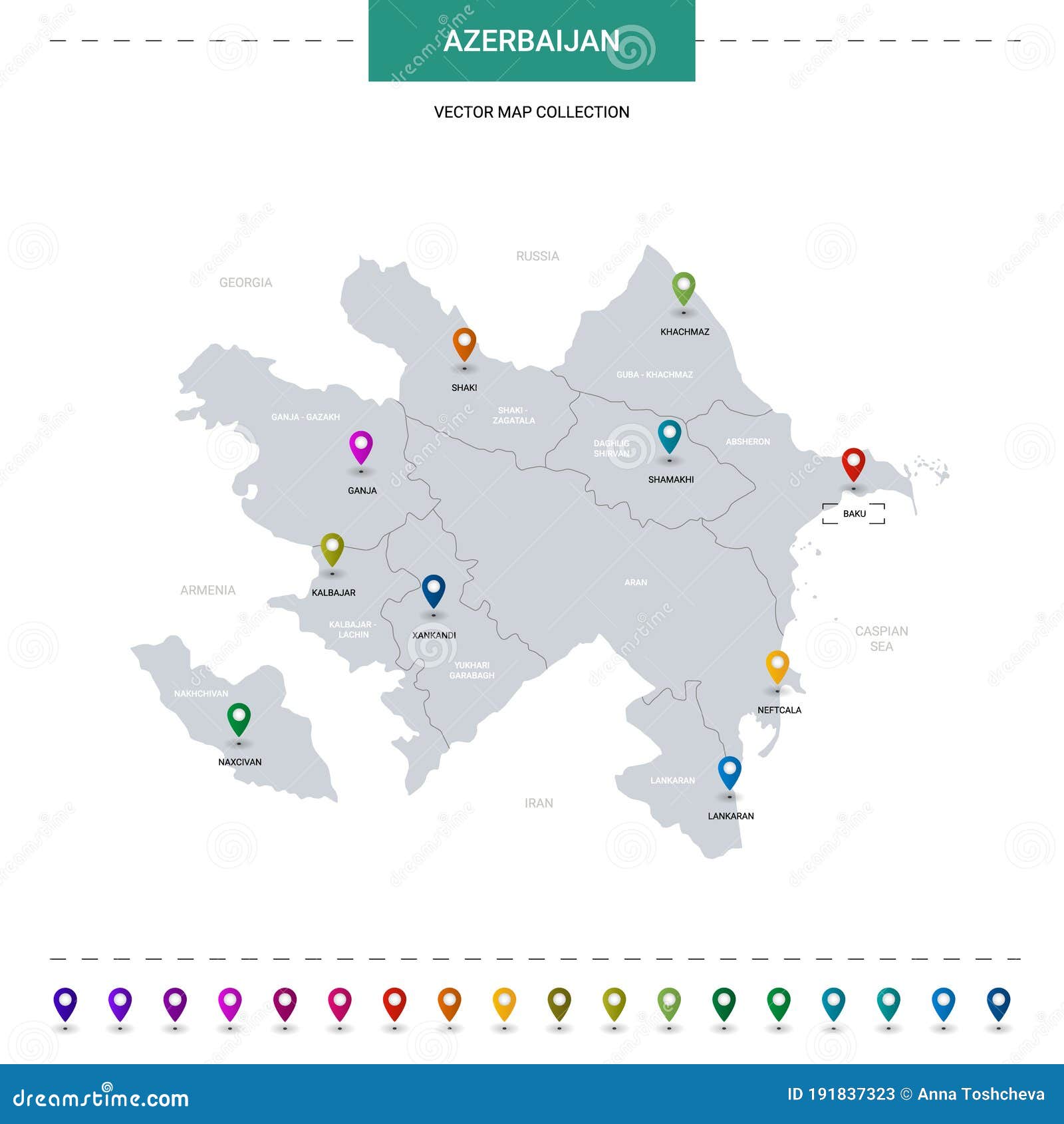 Azerbaijan Map with Cities. Stock Vector - Illustration of outline ...