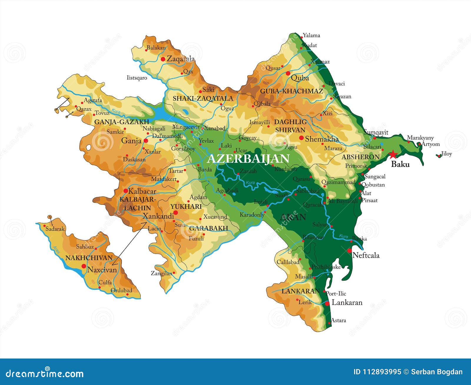 Azerbaijan relief map stock vector. Illustration of xankandi - 112893995