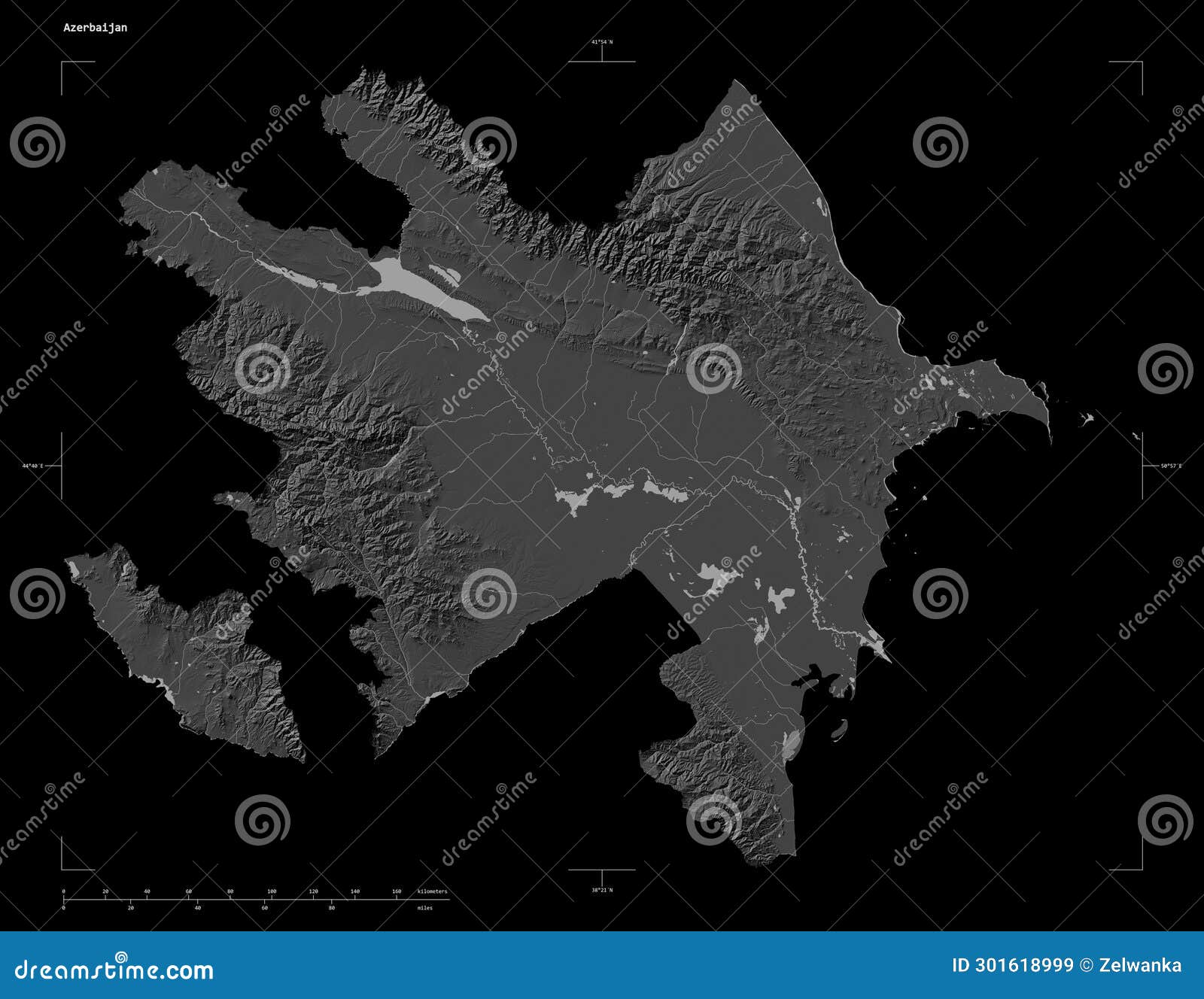 Azerbaijan Shape on Black. Bilevel Stock Illustration - Illustration of ...