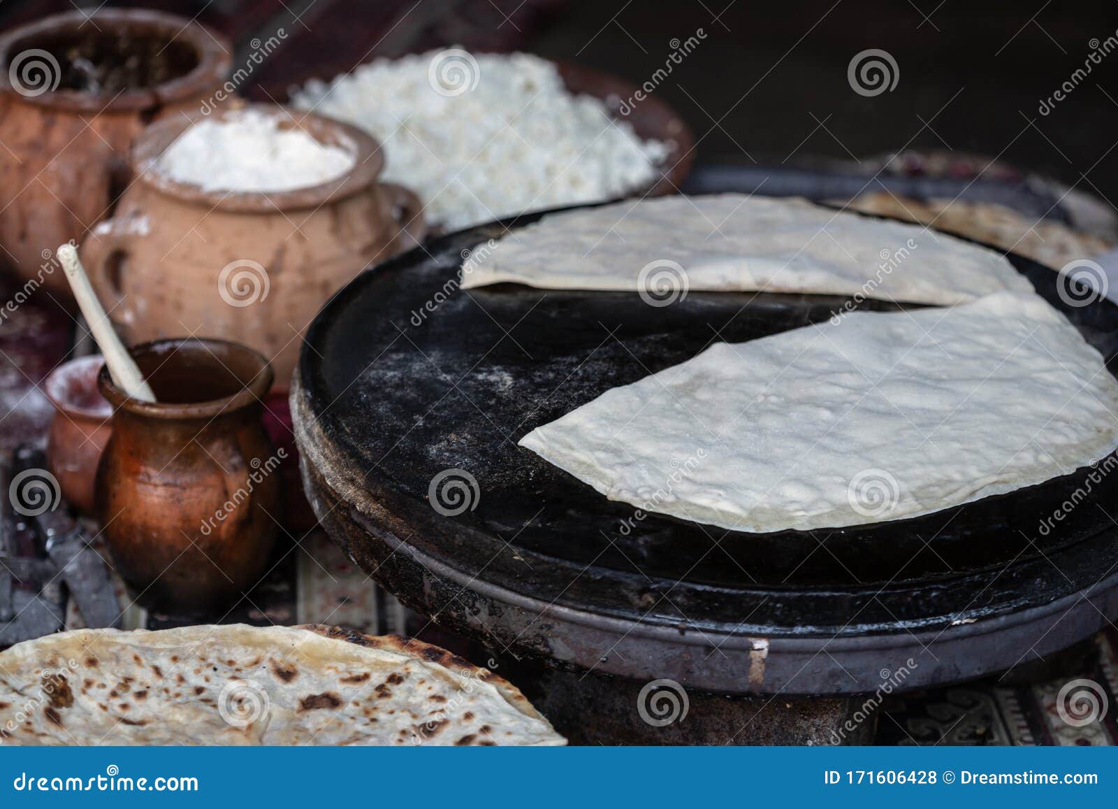 Azerbaijani Food Flatbread Qutab Close-up on the Table Stock Photo ...