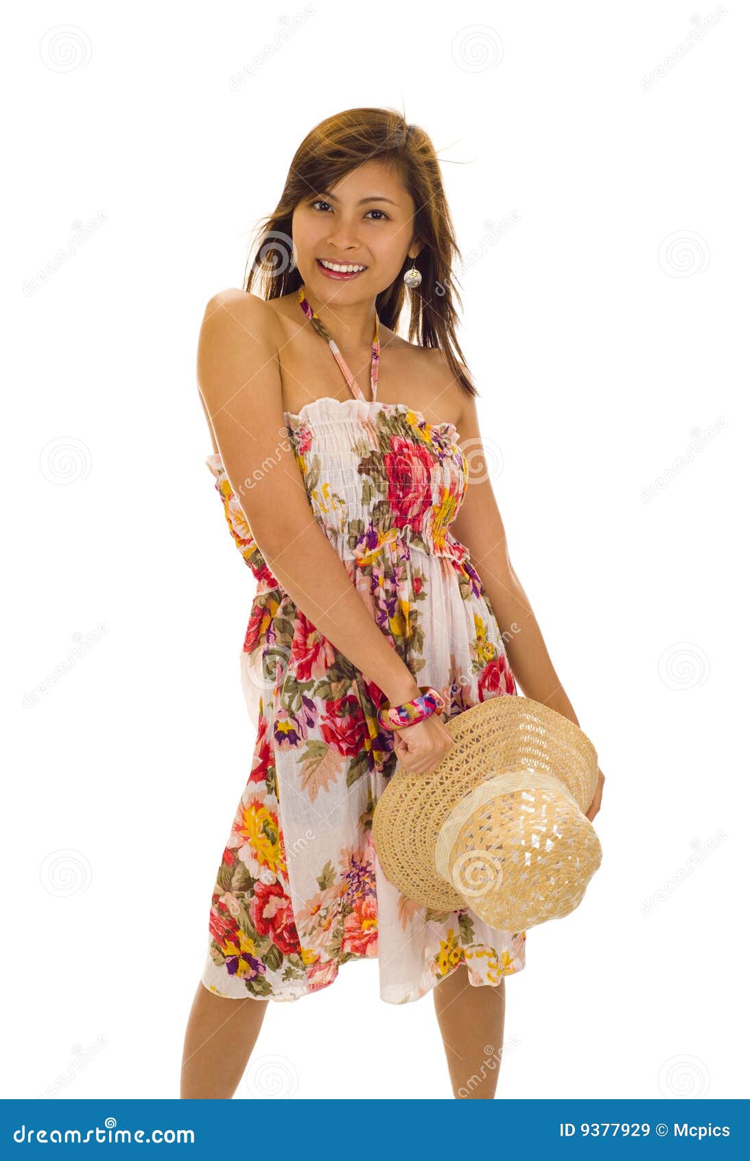 Aziaat Met Strohoed in Haar Hand Stock Afbeelding - Image of ogen ...