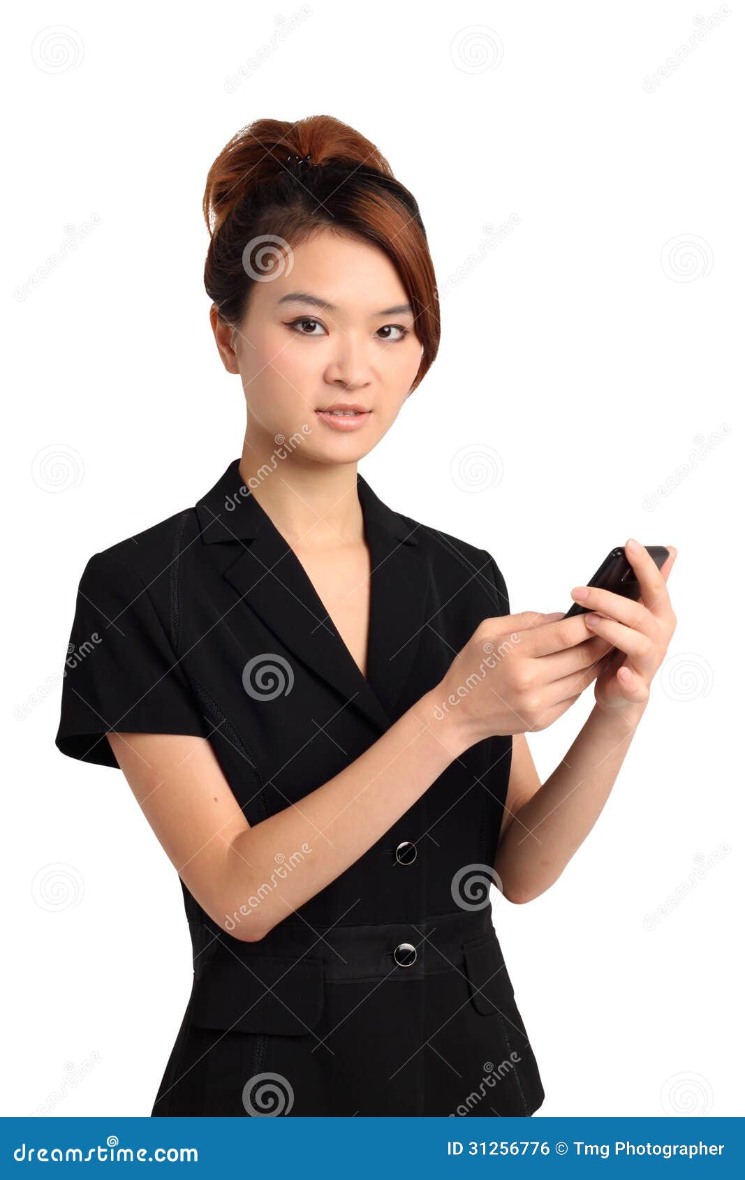 Aziatische Vrouw Met Mobiel Stock Foto - Image of geïsoleerd, stijlvol ...