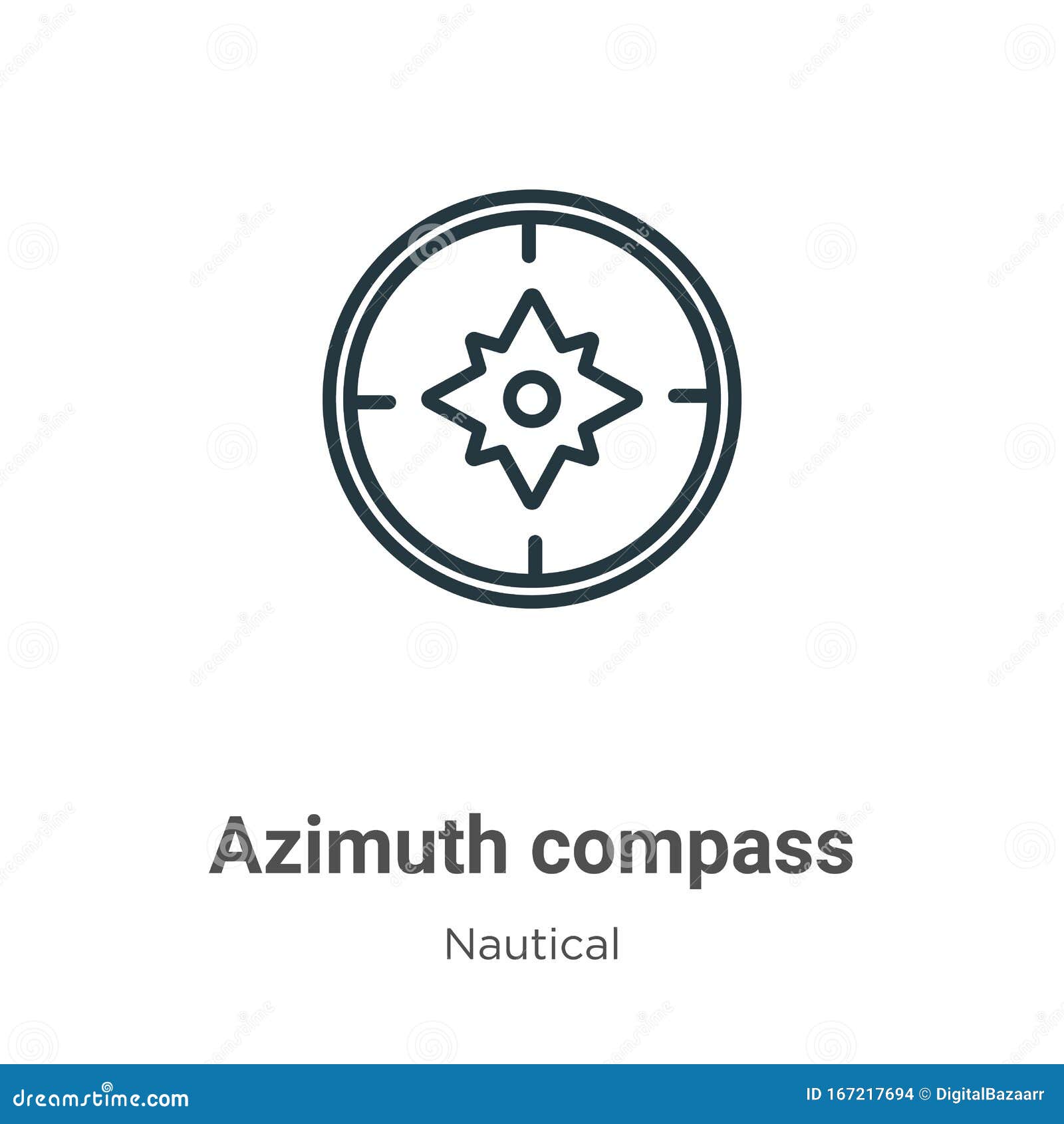 Outline Azimuth Compass Vector Icon. Isolated Black Simple Line Element ...