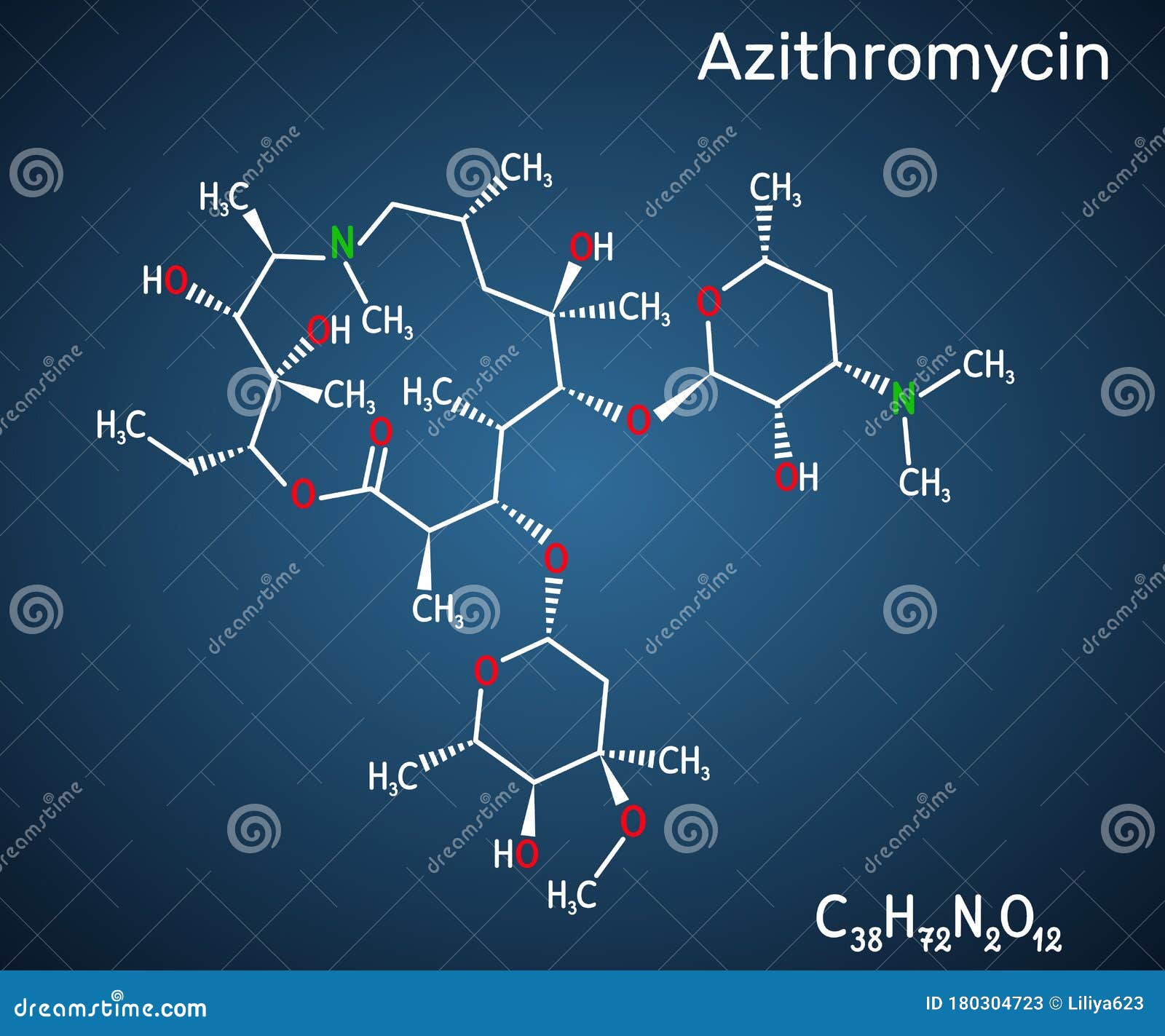 Azithromycin Antibiotic Drug Macrolide Class Molecule Skeletal Formula Cartoon Vector