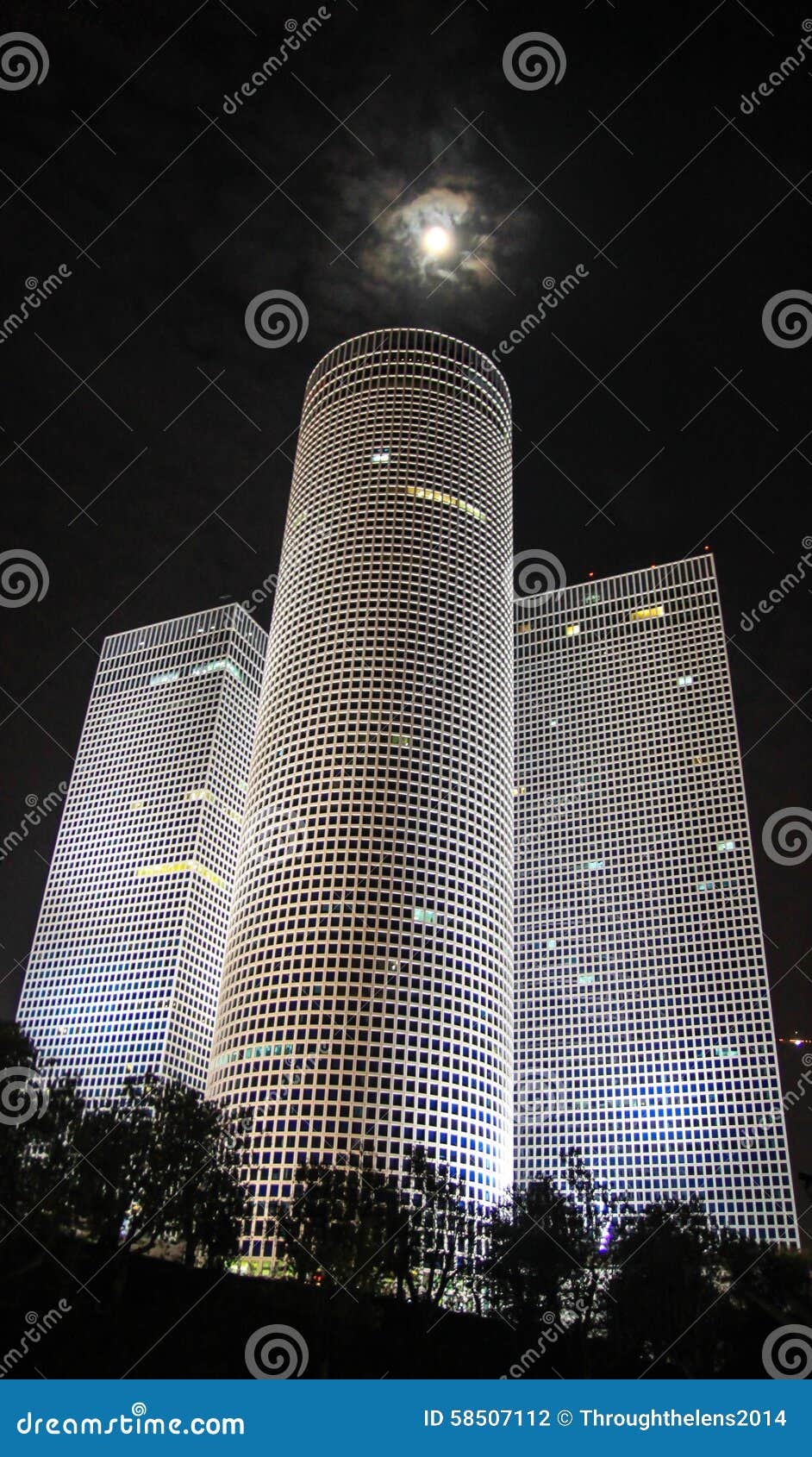 Azrieli Towers in Tel Aviv at Night with Moon Stock Photo - Image of ...
