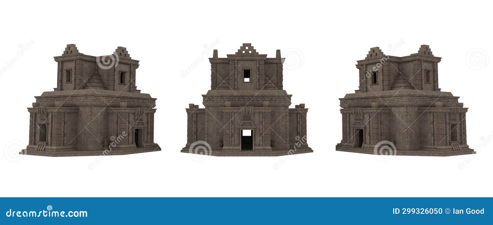 Aztec Ancient Civilization Temple Building. 3D Illustration Set of 3 ...