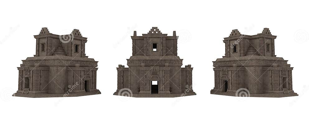 Aztec Ancient Civilization Temple Building. 3D Illustration Set of 3 ...