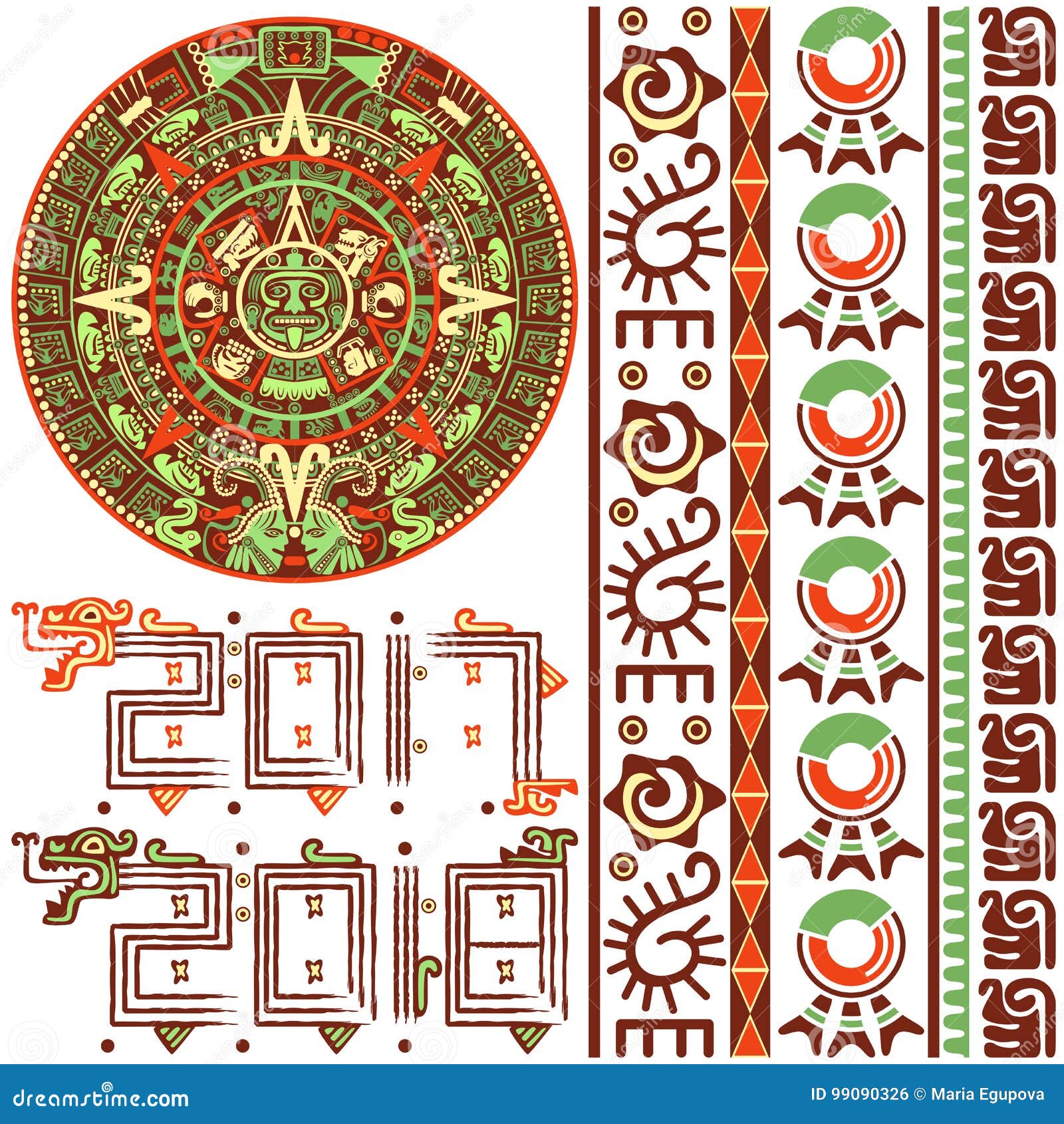 Aztec Calendar. Set Of Aztec Labels And Elements. Vector Set ...