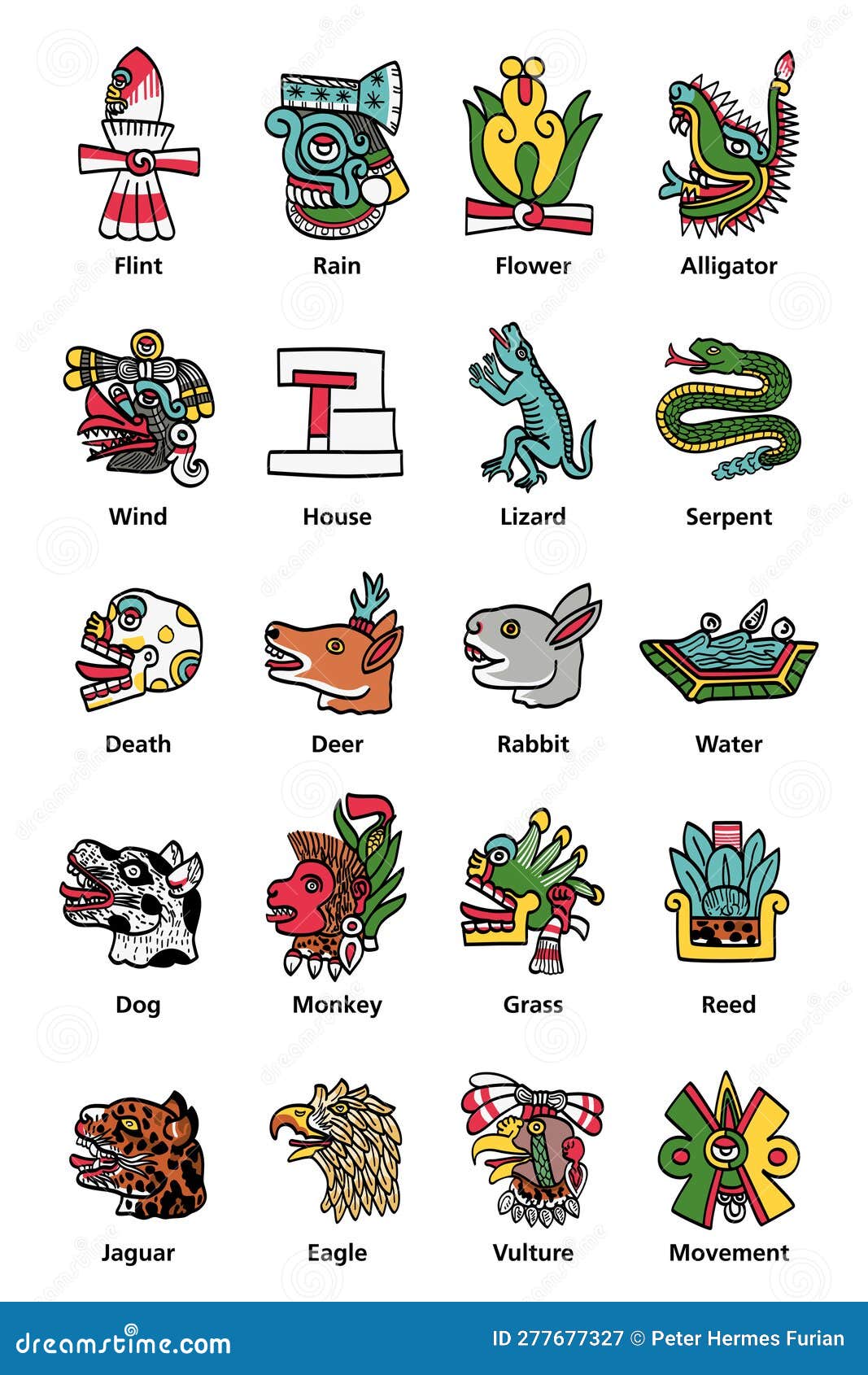 Aztec Calendar, Set of Day Signs of the Tonalpohualli (day Count) Stock ...