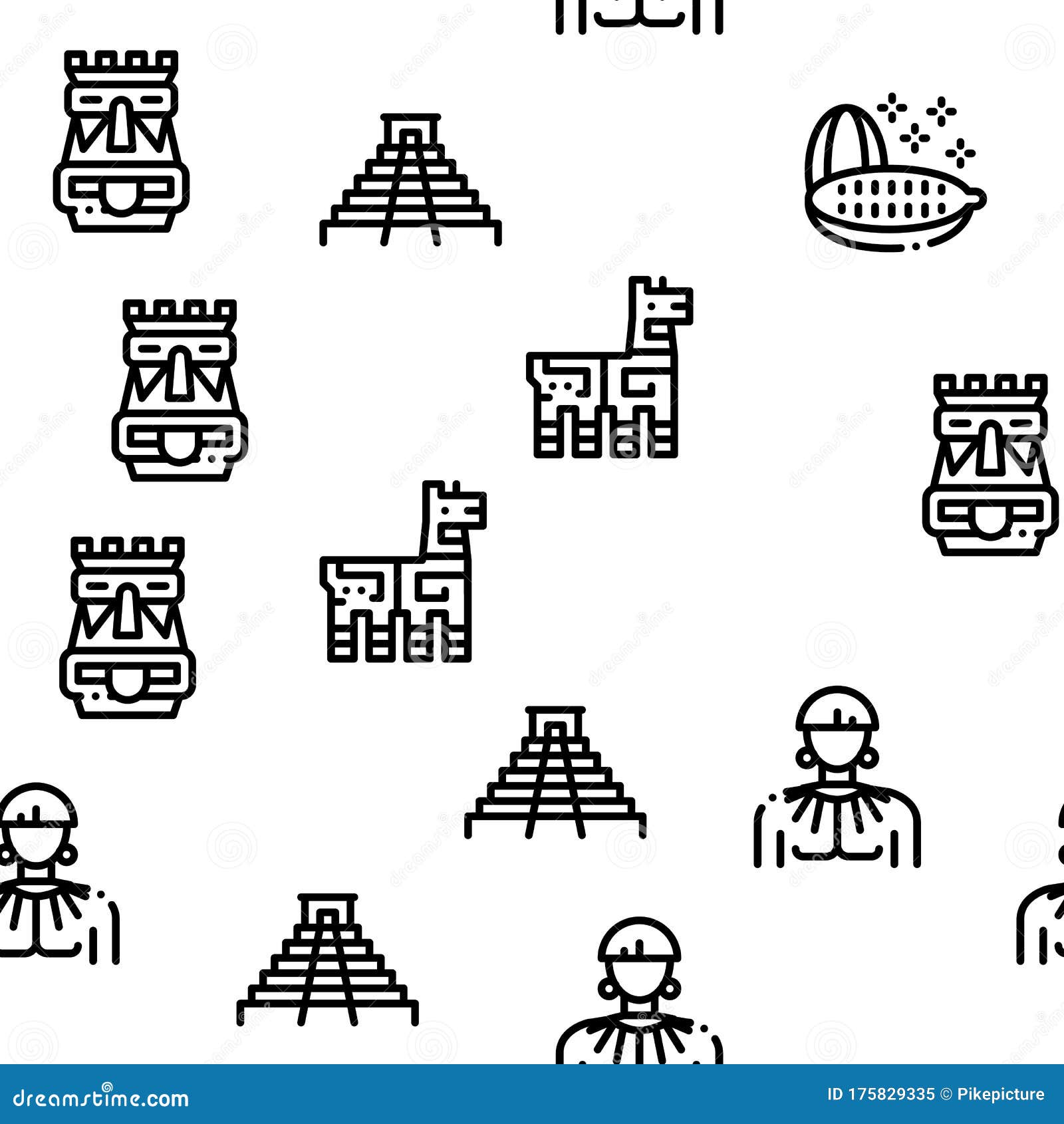 Aztec Civilization - Modern Line Design Style Icons Set Vector ...