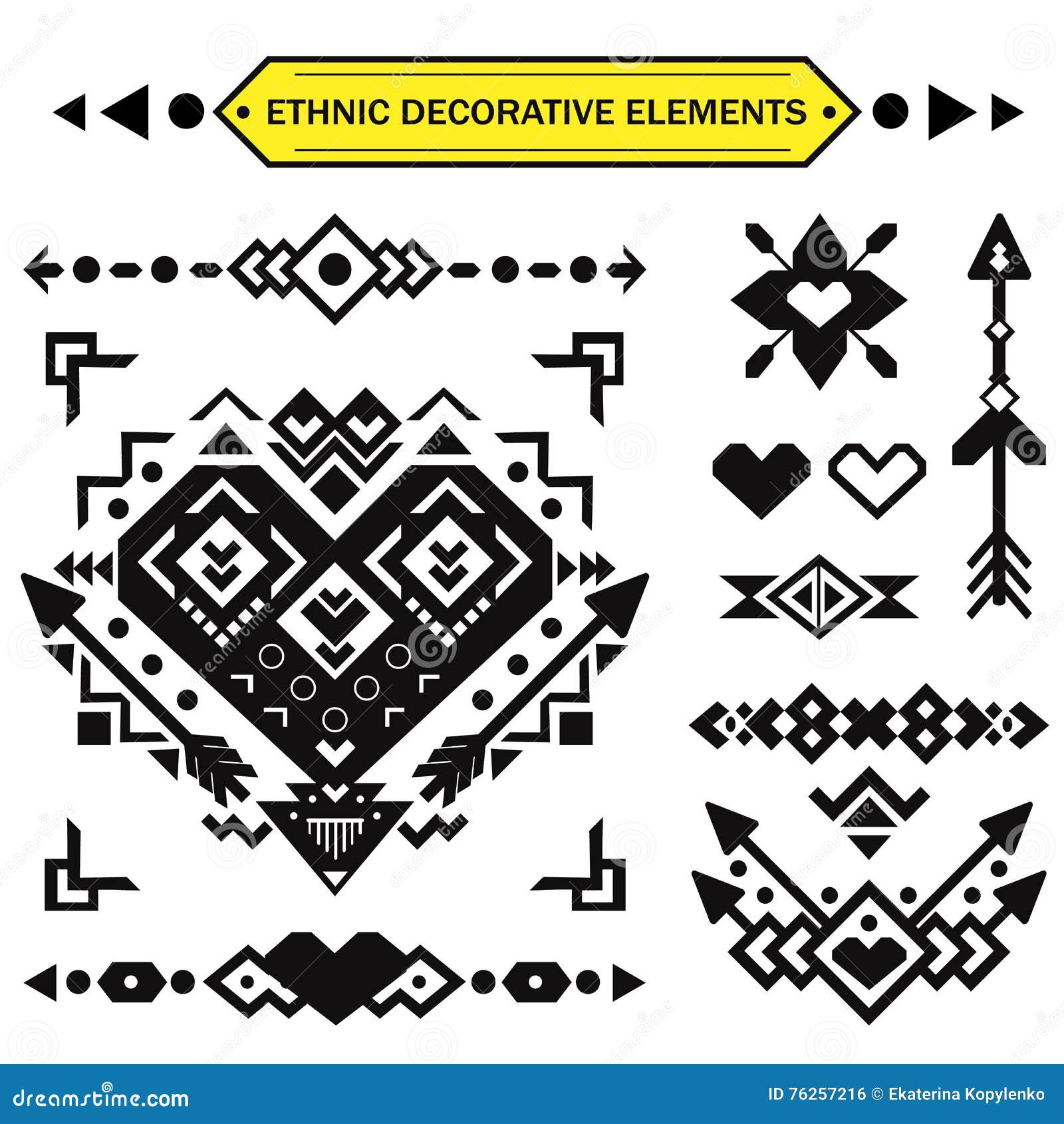 Aztec decorative elements. stock vector. Illustration of boho - 76257216