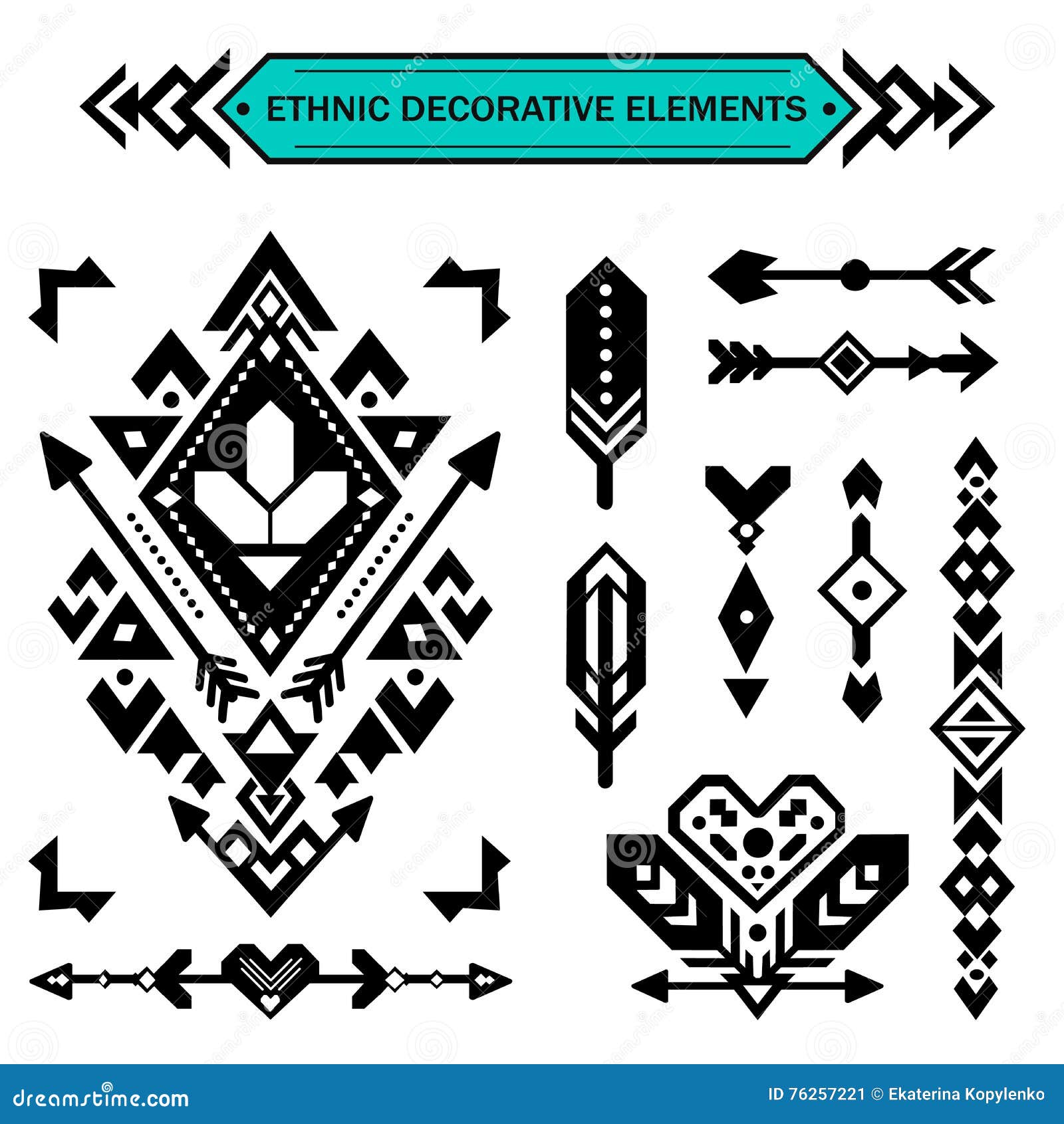 Aztec decorative elements. stock vector. Illustration of boho - 76257221