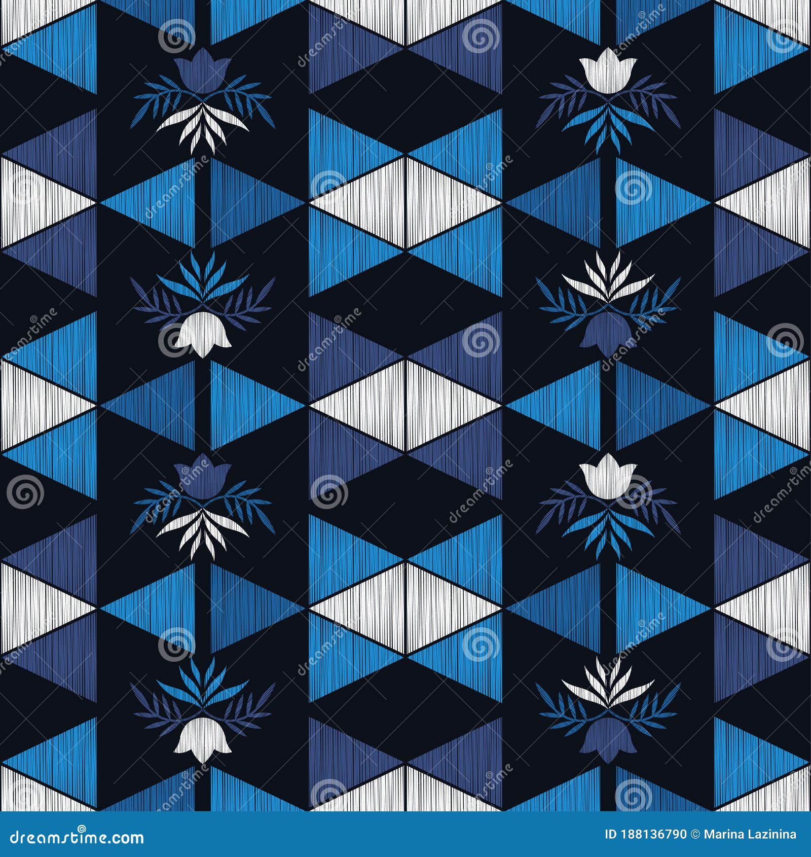 Aztec Elements with Decorative Flowers. Design with Manual Hatching ...