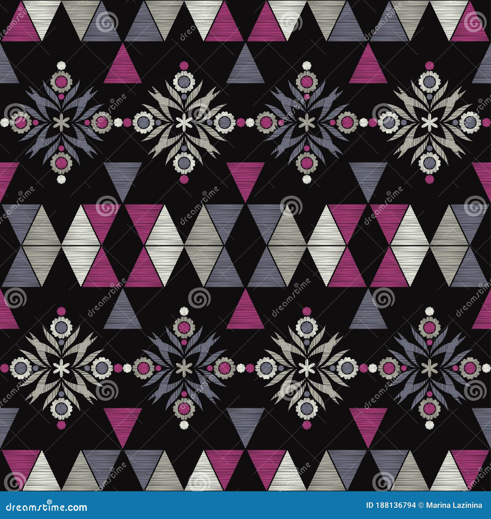 Aztec Elements with Decorative Flowers. Design with Manual Hatching ...