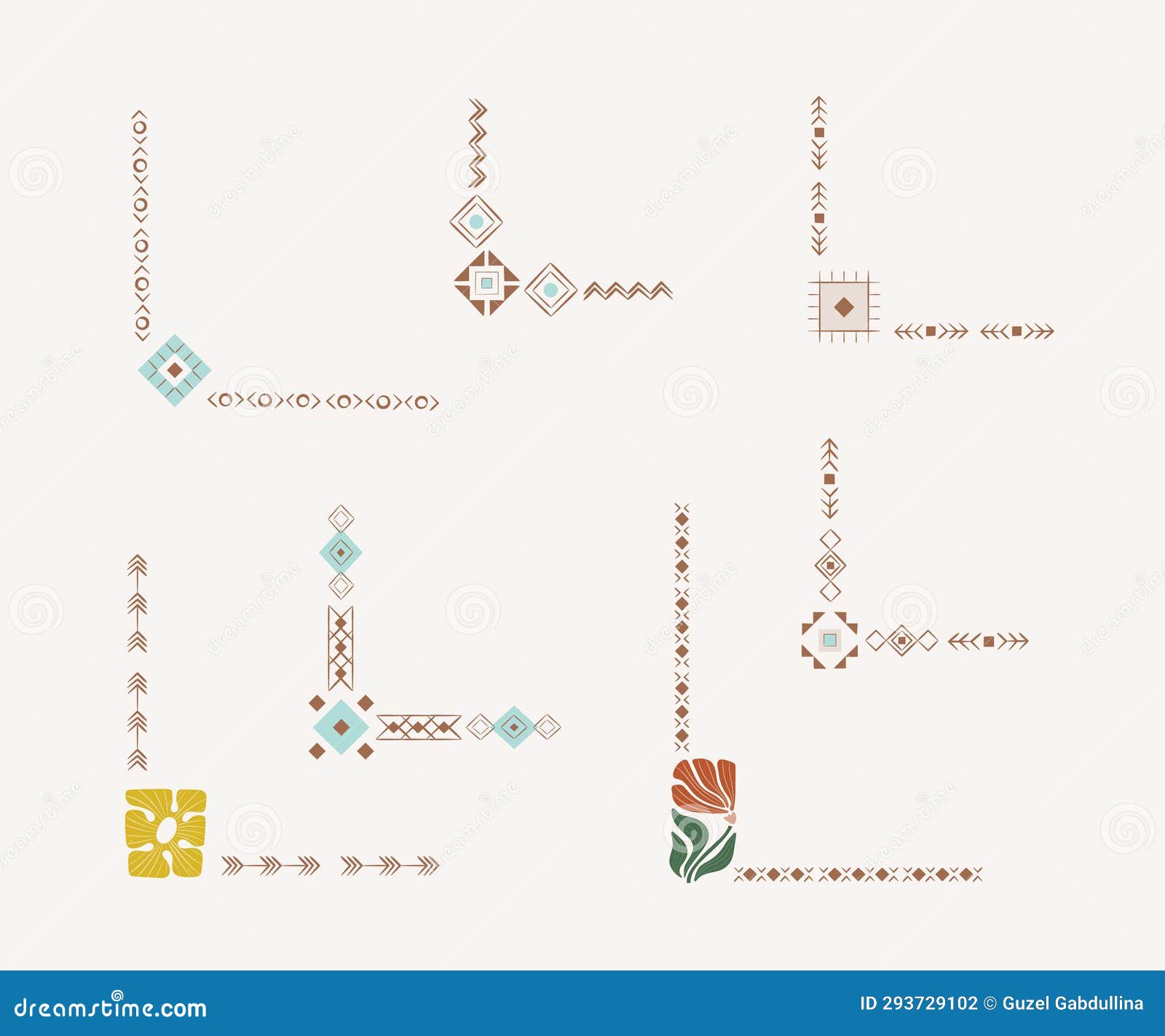 Aztec Ethnic Vector Decorative Corner Set with Native American Tribal ...