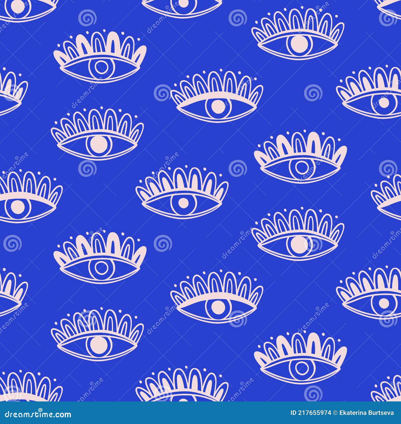 Aztec Evil Eyes Seamless Pattern in Blue, Salmon Color Stock Vector ...