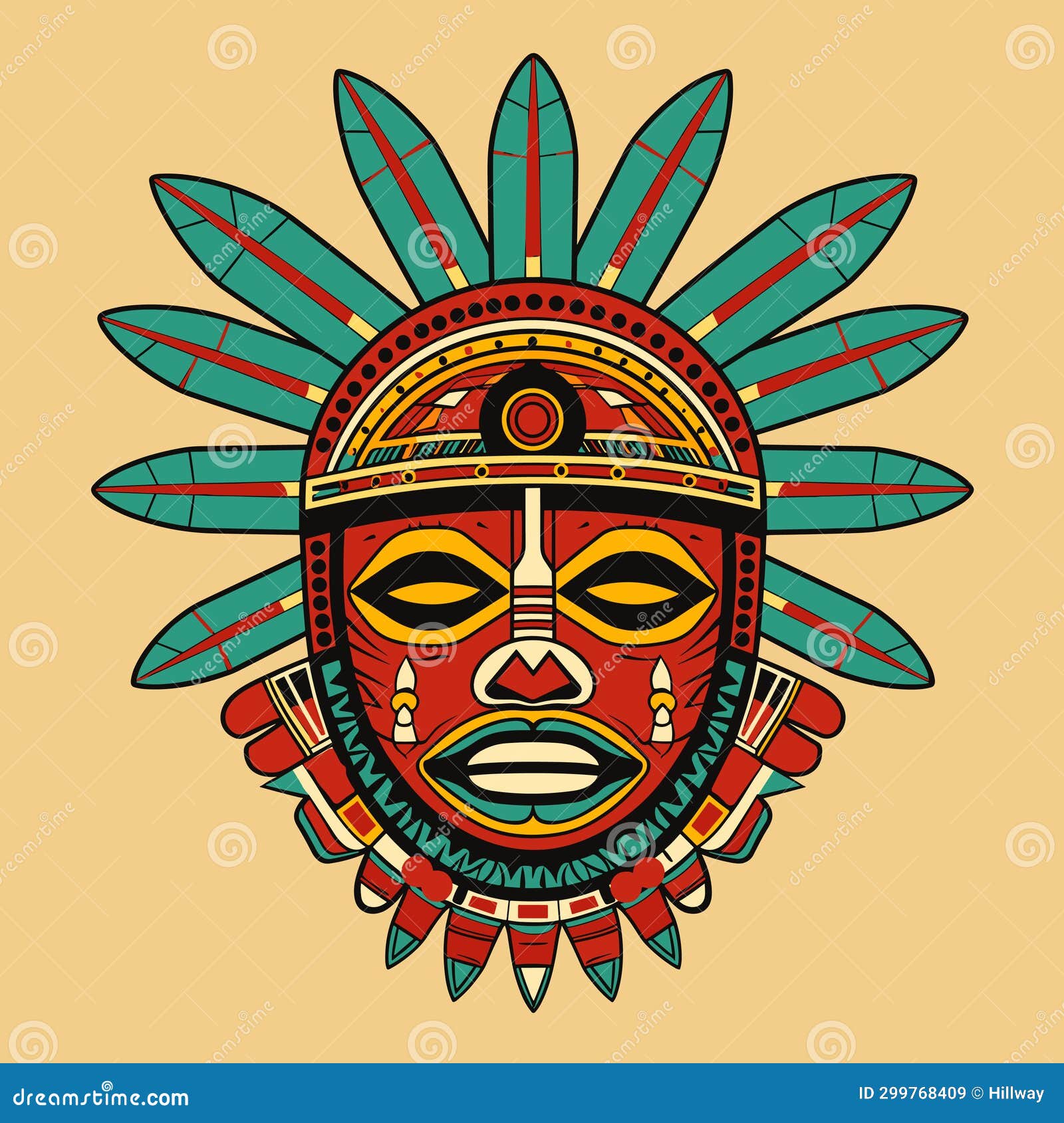 Aztec Face Mask Vector Illustration. Ancient Mayan Mask Stock Vector ...