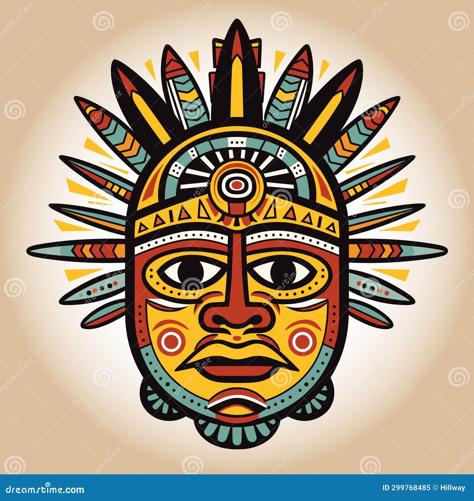 Aztec Face Mask Vector Illustration. Ancient Mayan Mask Stock ...