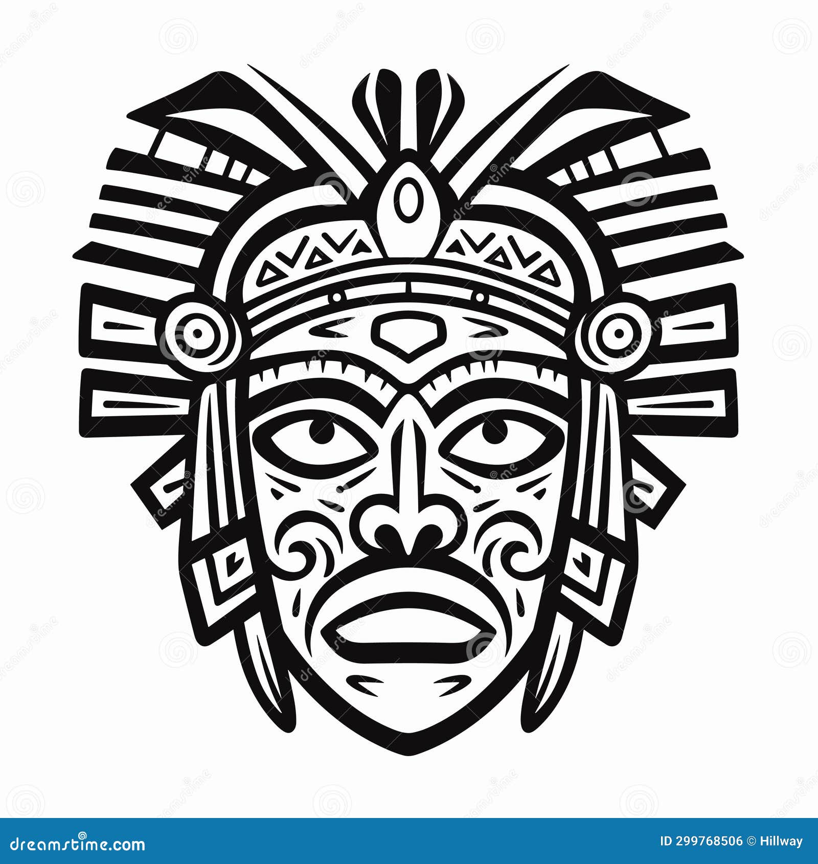 Aztec Face Mask Vector Illustration. Ancient Mayan Mask Stock Vector ...
