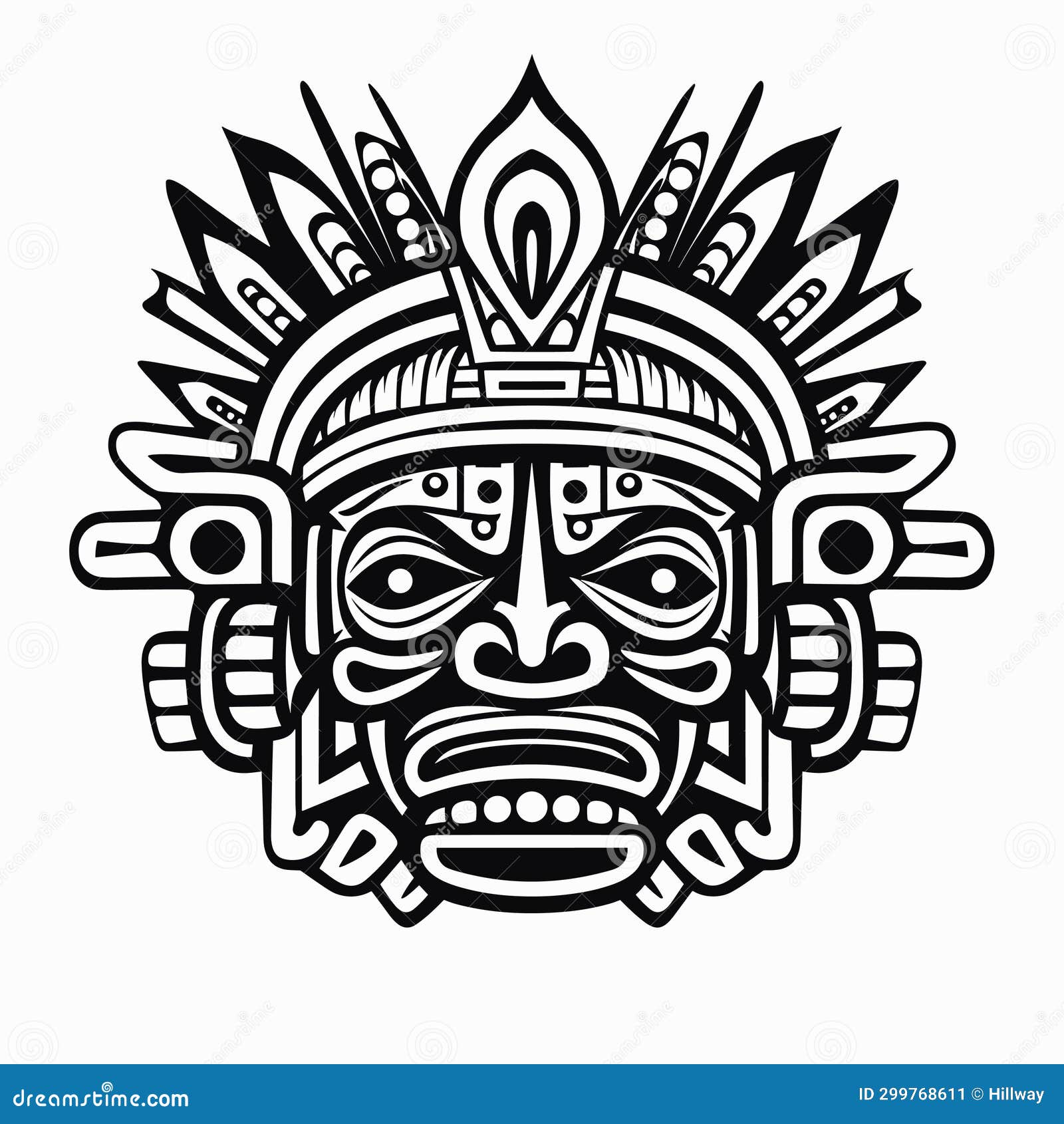 Aztec Face Mask Vector Illustration. Ancient Mayan Mask Stock Vector ...