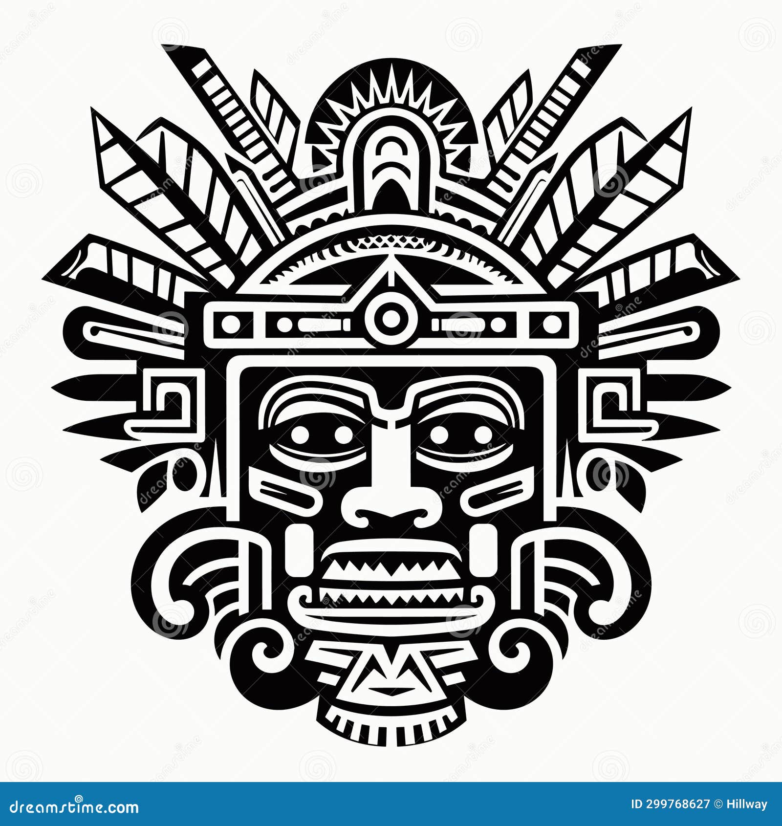Aztec Face Mask Vector Illustration. Ancient Mayan Mask Stock Vector ...
