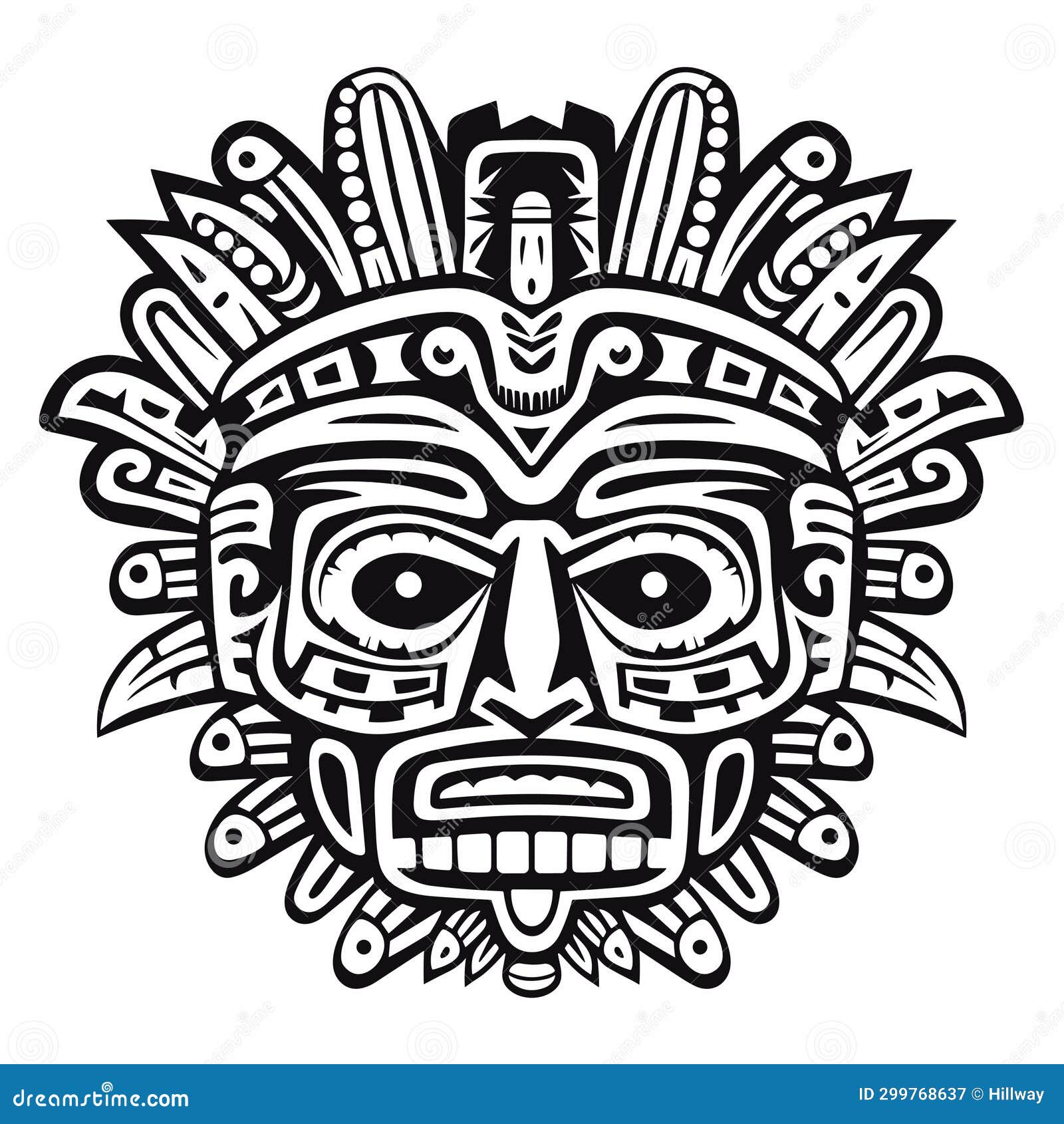 Aztec Face Mask Vector Illustration. Ancient Mayan Mask Stock ...