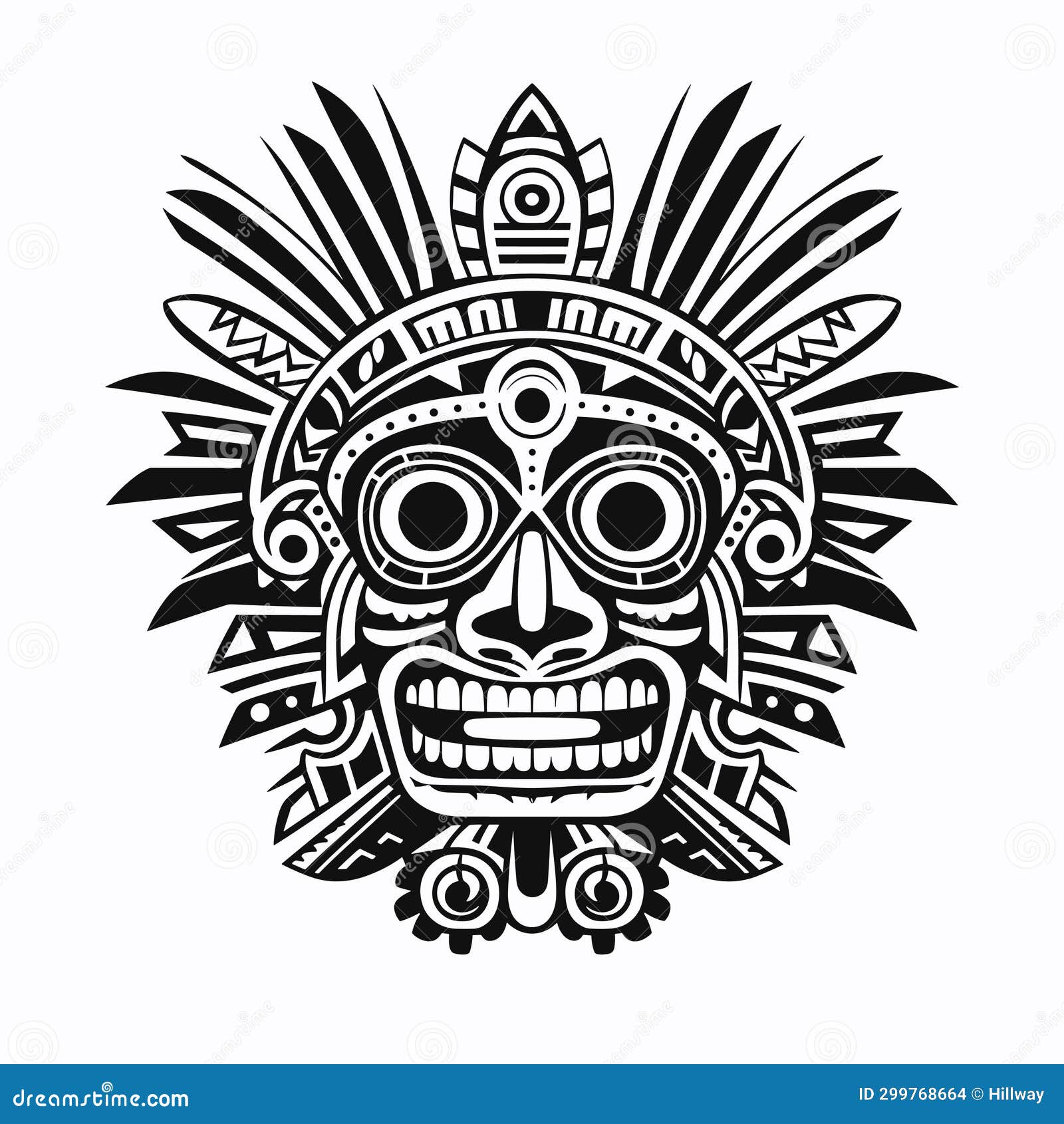 Aztec Face Mask Vector Illustration. Ancient Mayan Mask Stock Vector ...