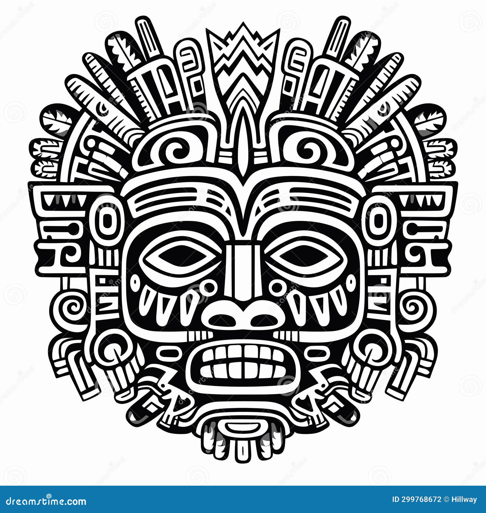 Aztec Face Mask Vector Illustration. Ancient Mayan Mask Stock ...