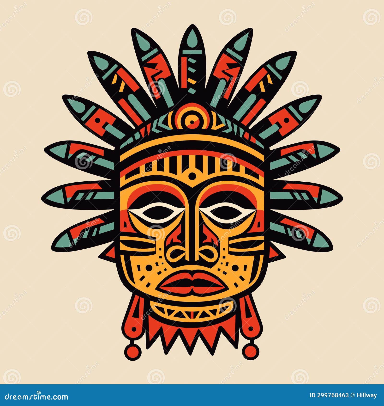 Aztec Face Mask Vector Illustration. Ancient Mayan Mask Stock Vector ...