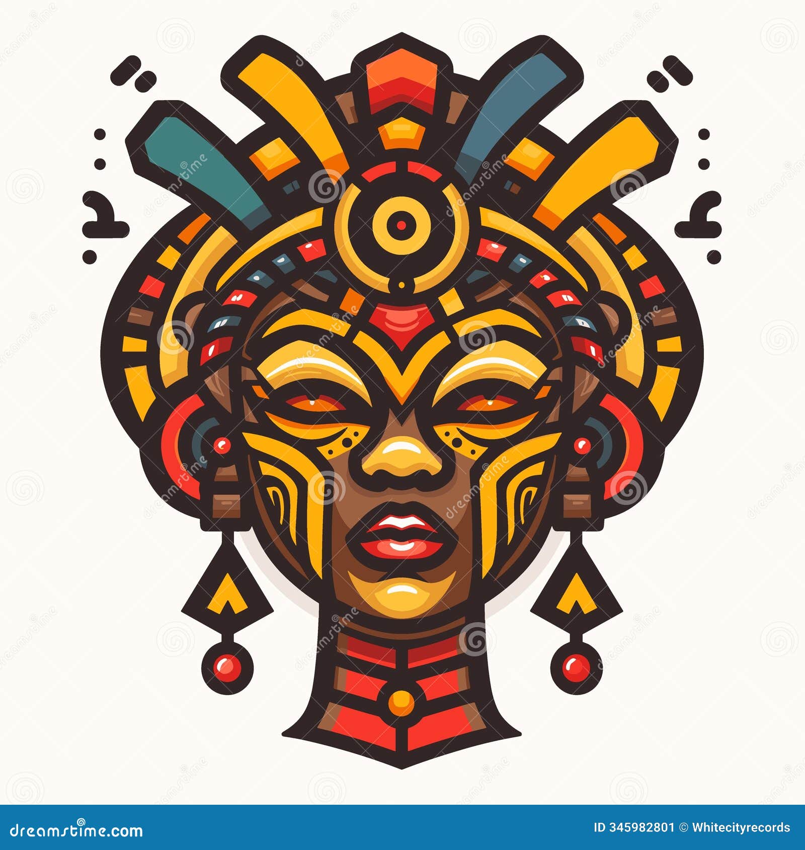 Aztec Face. Vector Illustration. Isolated on White Background. Stock ...
