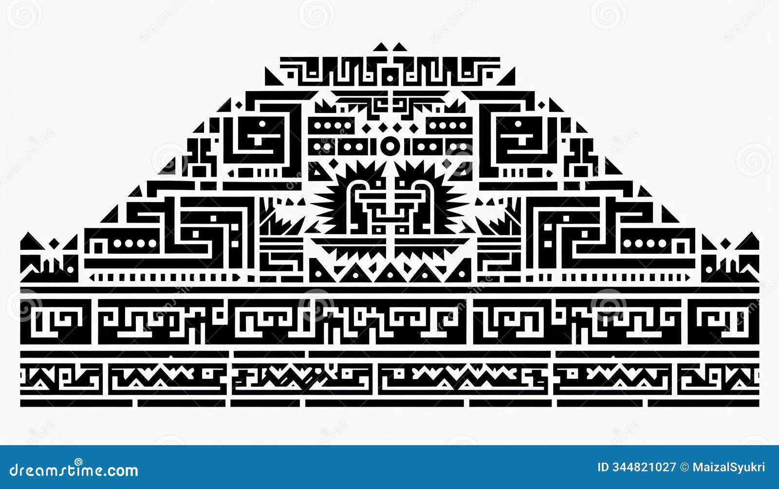 Aztec Stepped Fret Motif, Circle Frame With Meander Pattern Vector ...