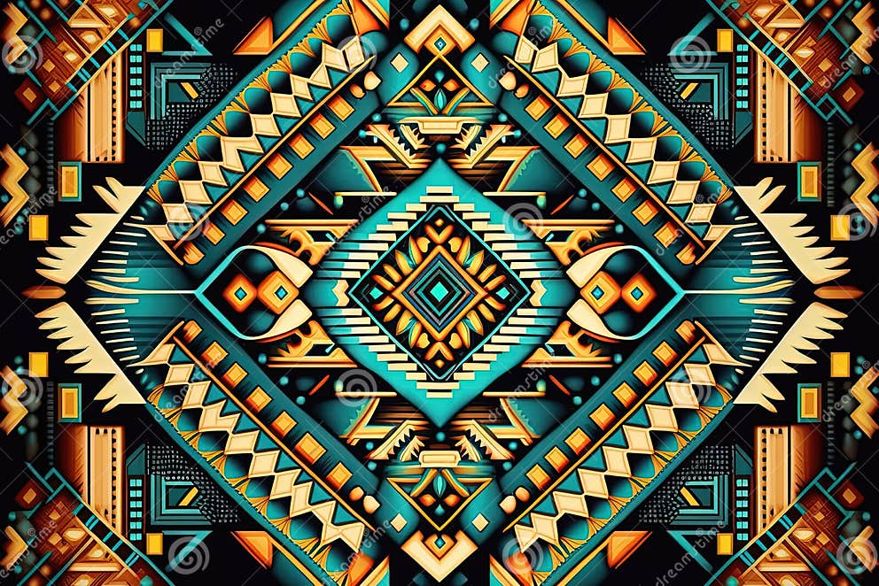 Aztec Geometric Pattern in Traditional Ornamental Ethnic Style. AI ...
