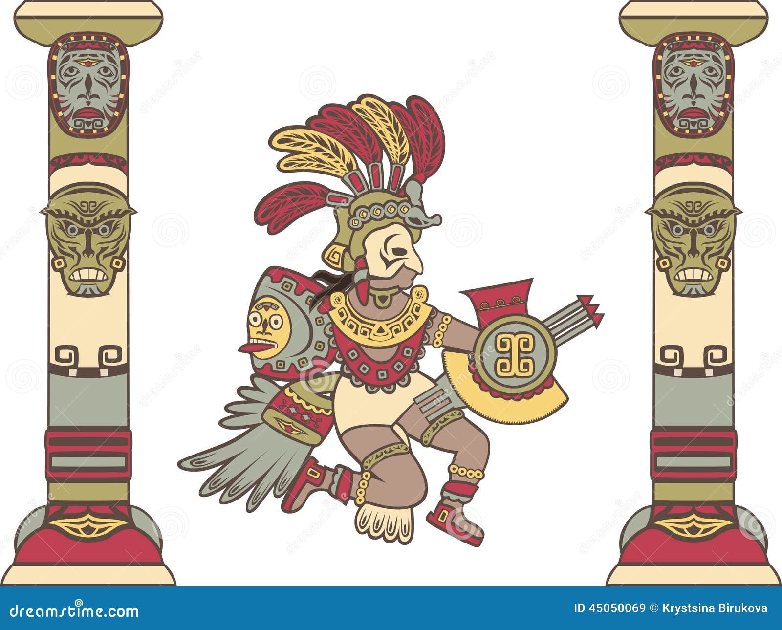 Aztec god between columns stock vector. Illustration of painting - 45050069