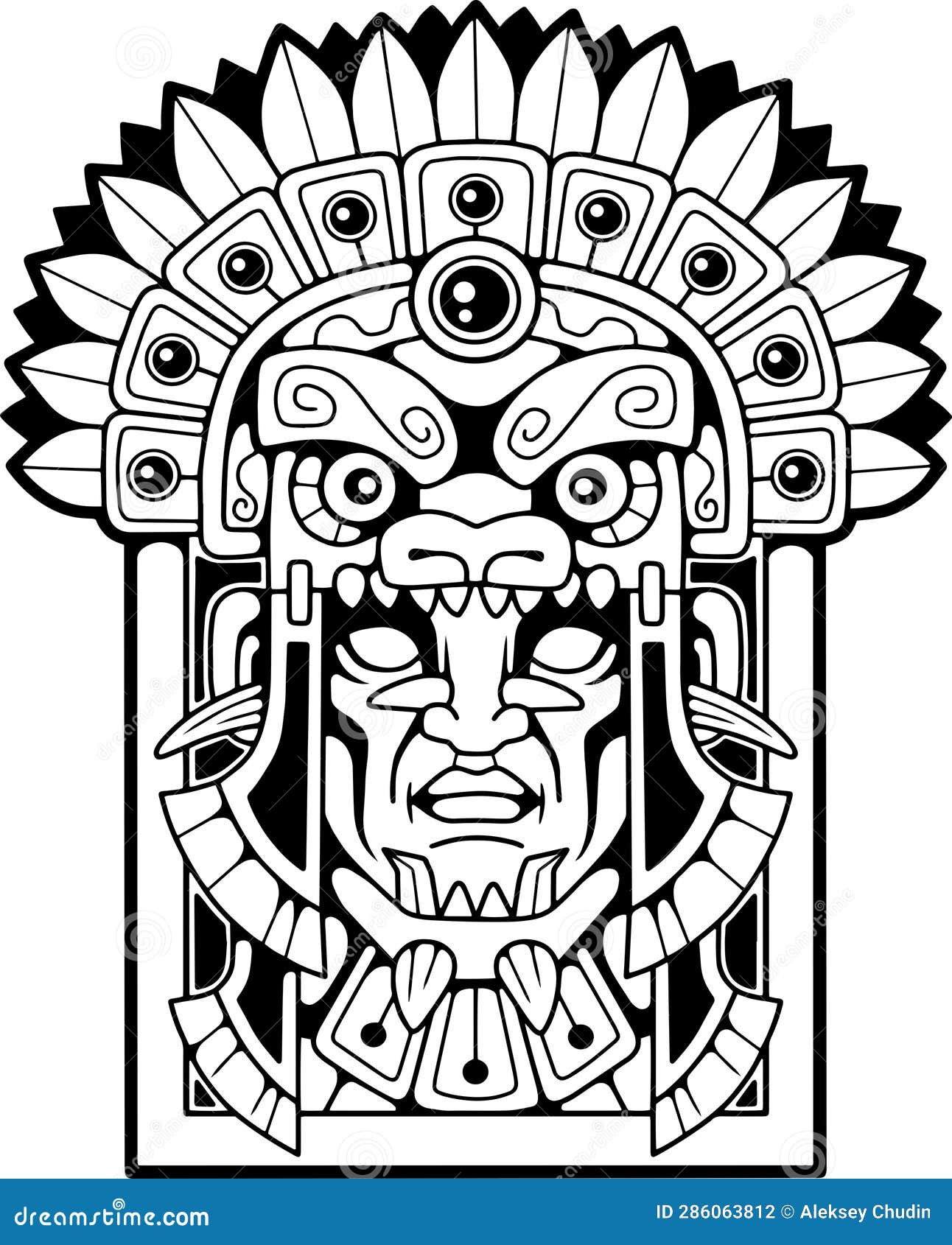 Aztec God, Contour Illustration Design Stock Vector - Illustration of ...