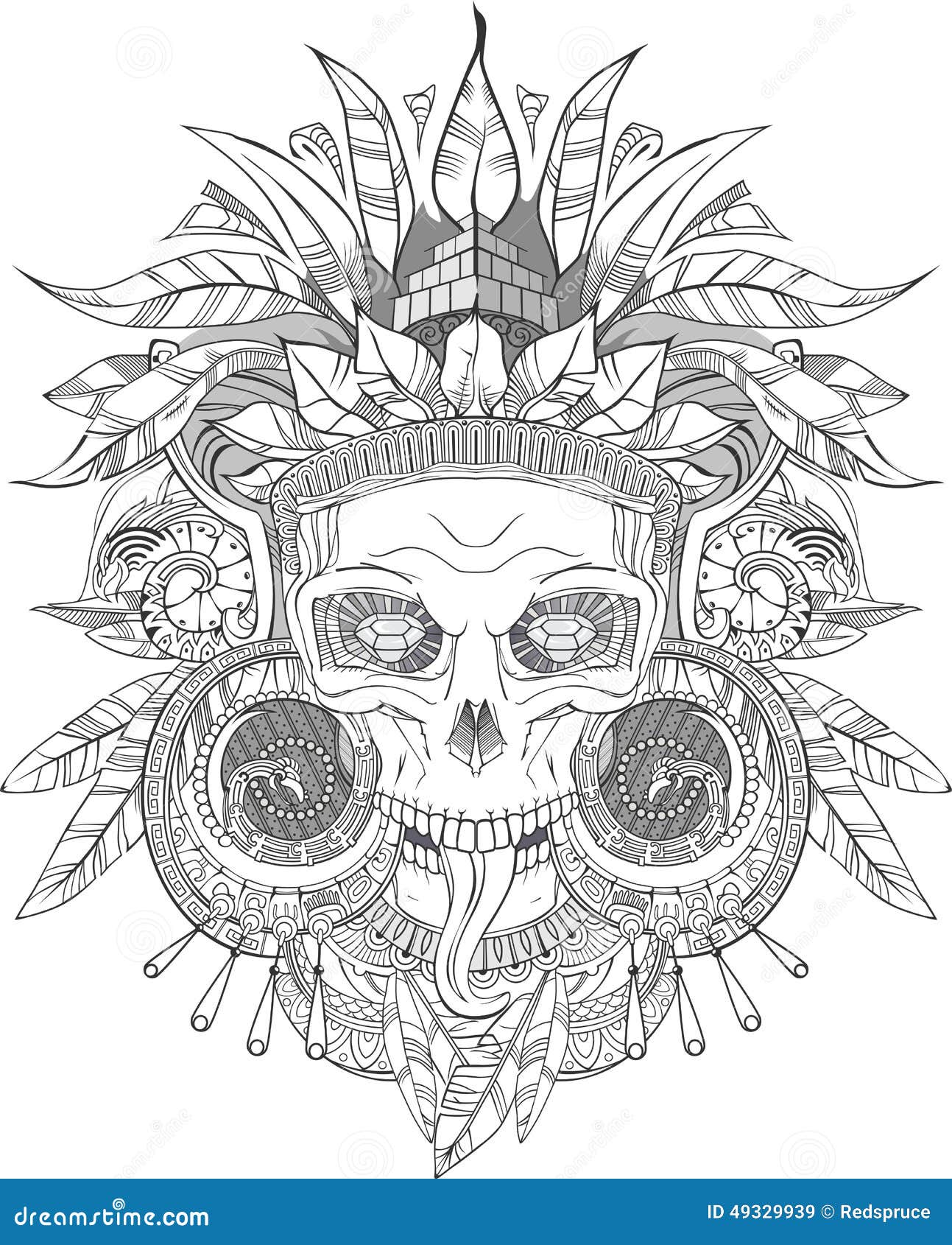 Aztec Skull Drawing