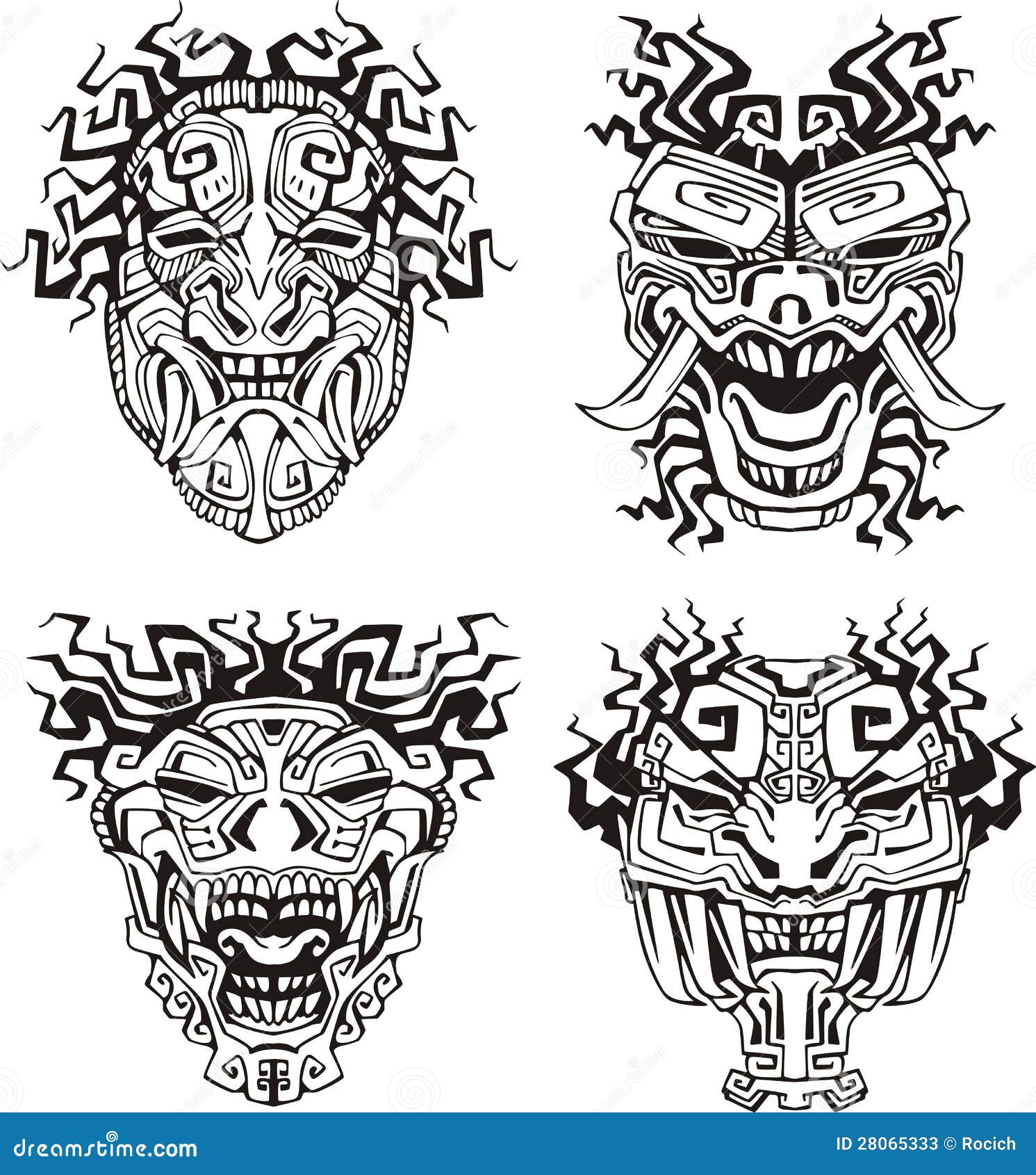 Aztec Monster Totem Masks Cartoon Vector | CartoonDealer.com #28065331