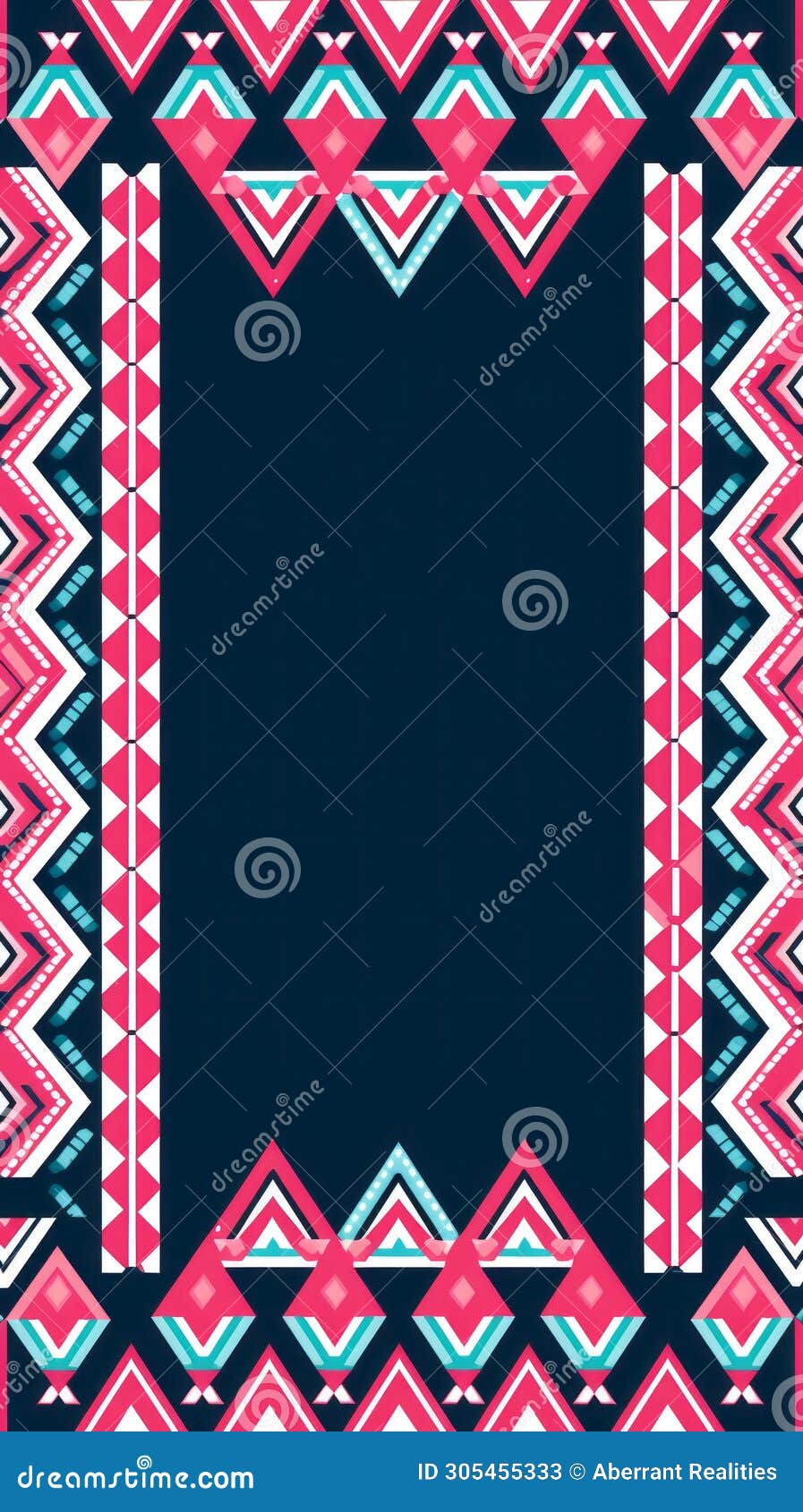 An Aztec Pattern with Pink and Blue Colors on a Dark Background Stock ...