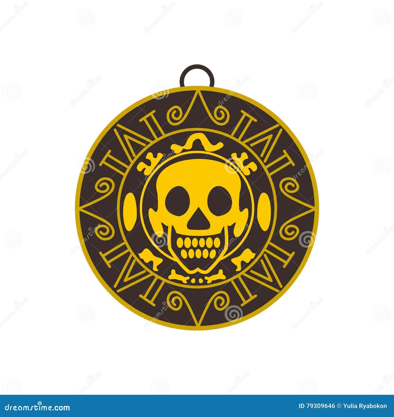 Aztec Pirate Gold Coin Icon, Flat Style Stock Vector - Illustration of ...