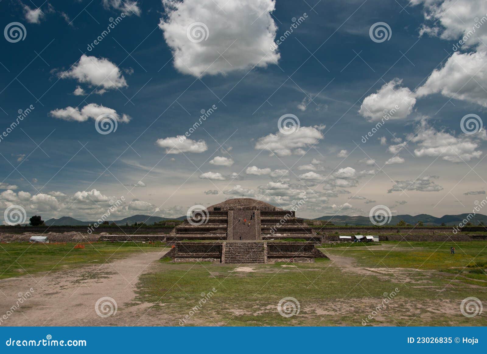 Aztec Pyramid with Mountains Panorama Stock Image - Image of archeology ...