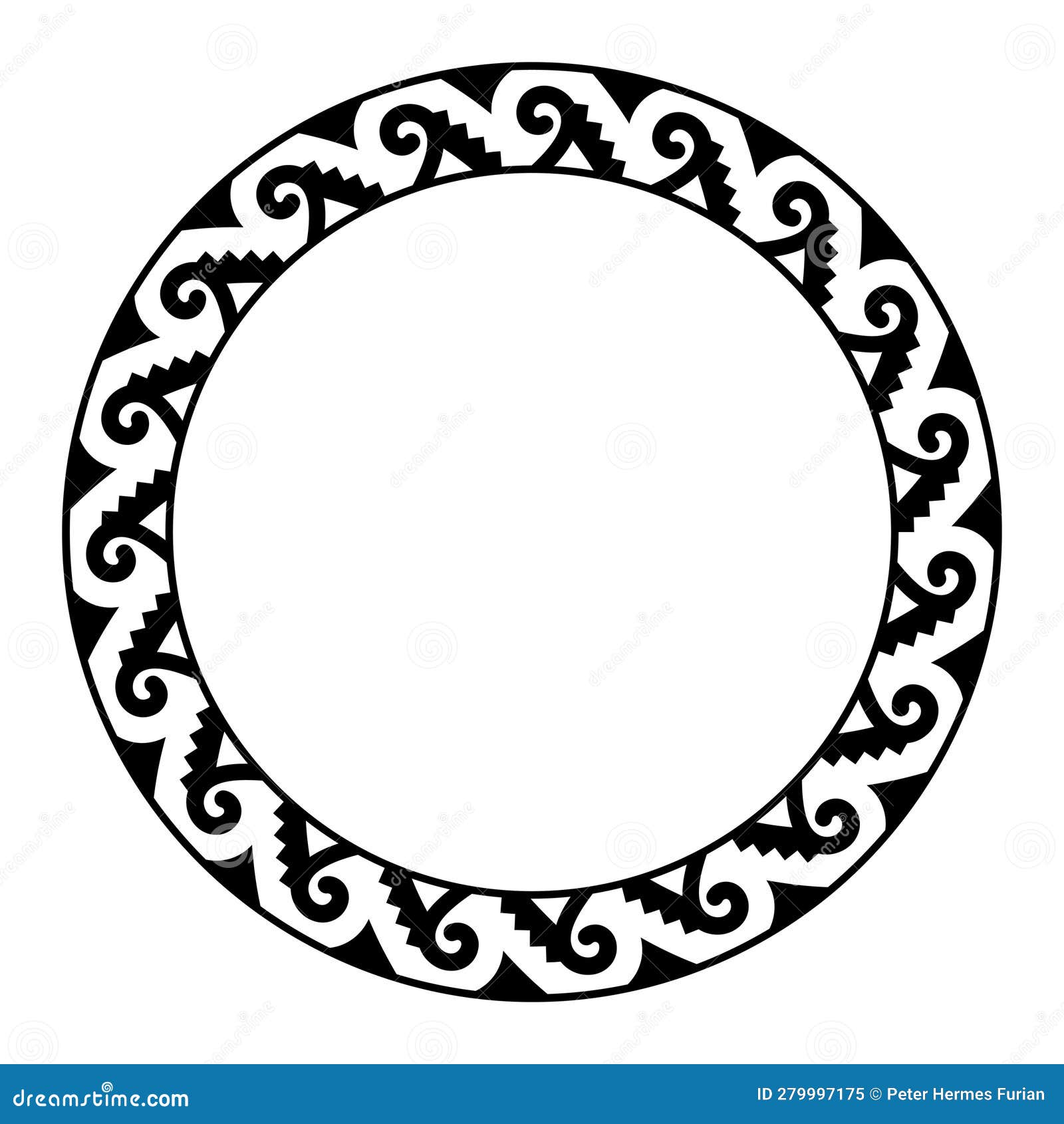 Aztec Spiral Step Fret Pattern, Circle Frame with Fish Hook and Steps ...