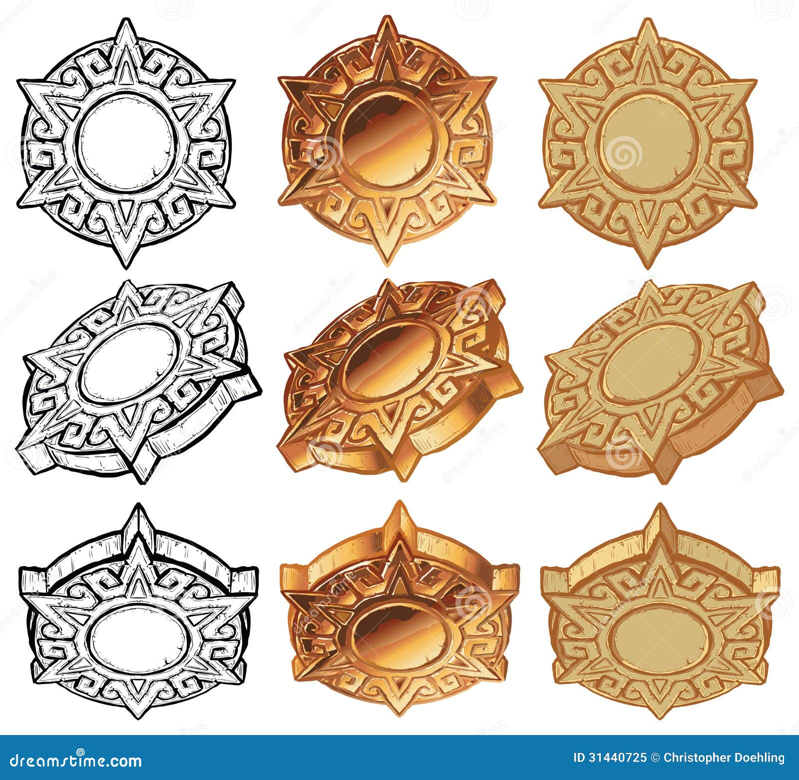 Aztec Sun Medallion Vector Icon Set Stock Vector - Illustration of ...