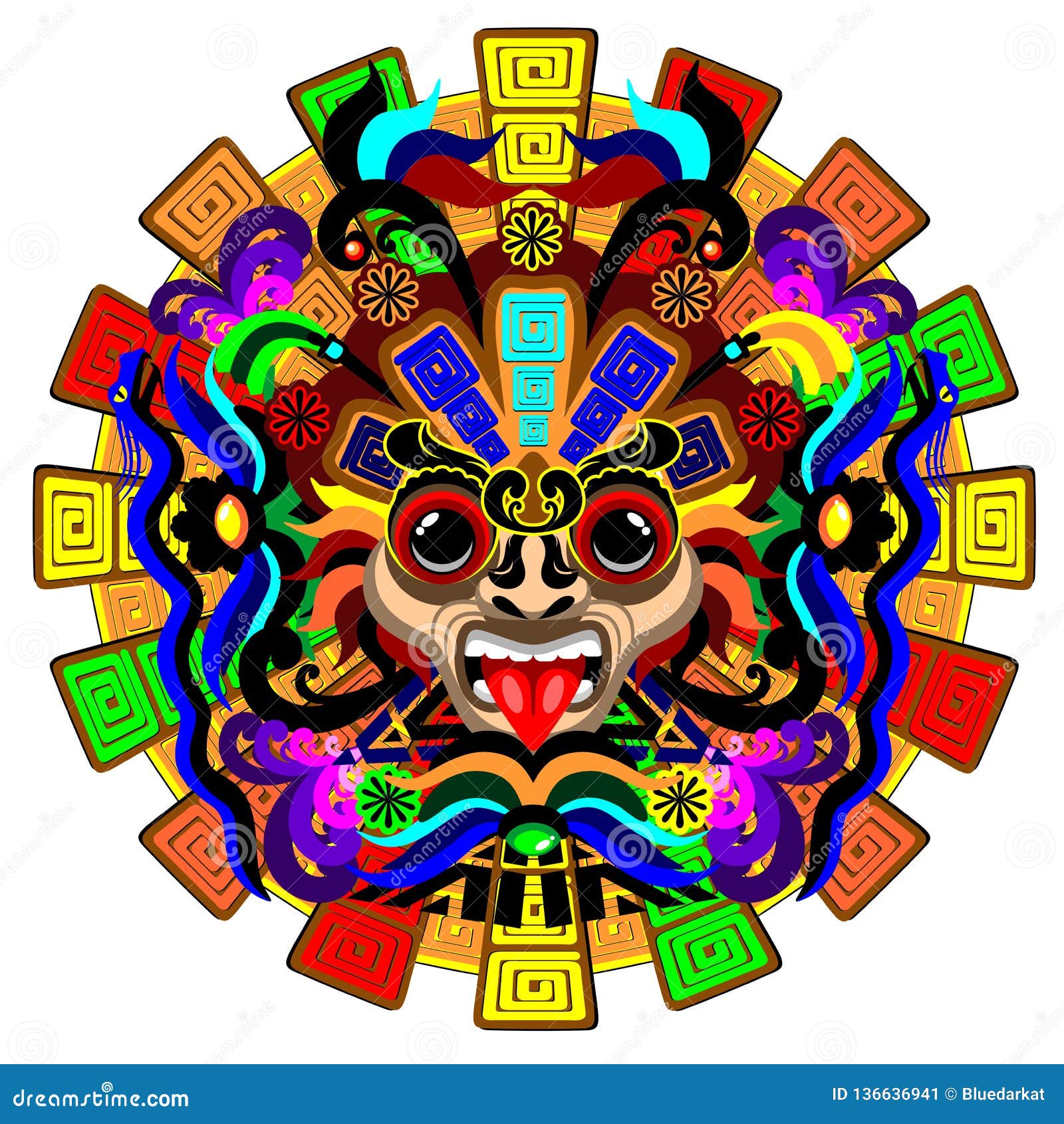 Aztec Sun Warrior Psychedelic Mask Vector Illustration Stock Vector ...
