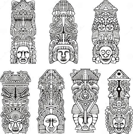 Aztec totem poles stock vector. Illustration of artifact - 28009284