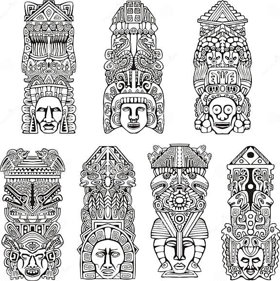 Aztec totem poles stock vector. Illustration of artifact - 28009284