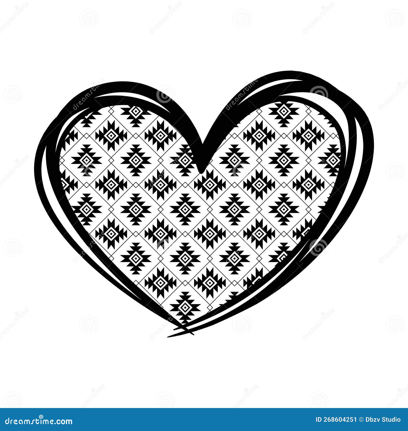 Aztec Tribal Pattern Hand Drawn Doodle Heart on the White Background ...