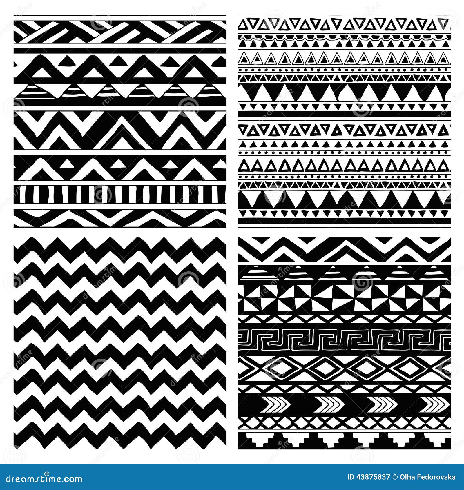 Aztec Tribal Seamless Black And White Pattern Set Illustration 43875837 ... Aztec Tribal Seamless Black And White Pattern Set Illustration 43875837 ...