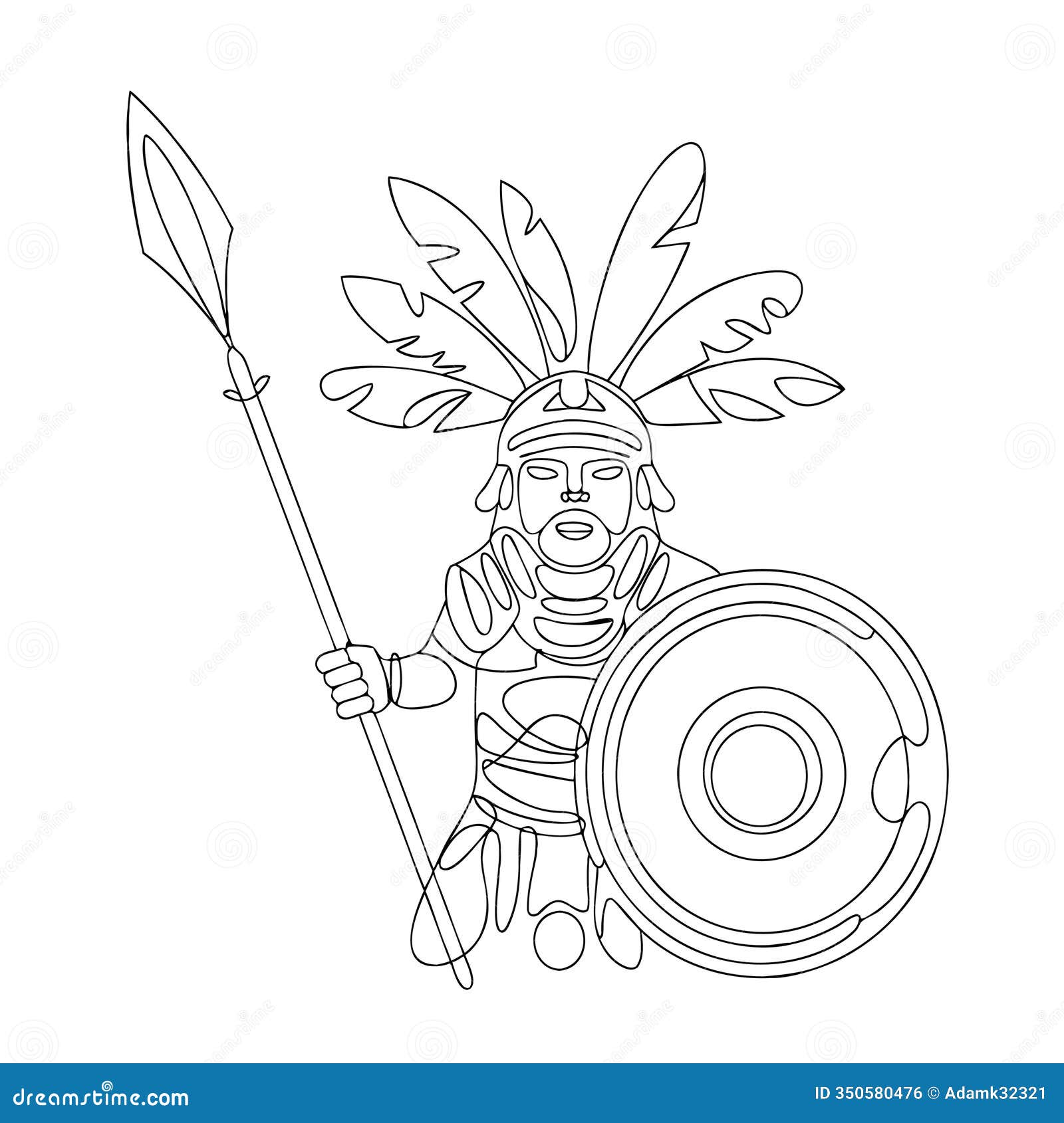 Aztec Warrior Vector Illustration with Spear Shield and Feathered ...