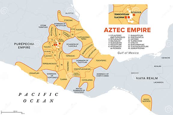 Aztec Empire with Tributary Provinces, Triple Alliance, History Map ...