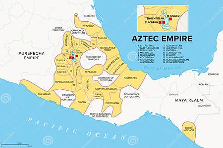 Aztec Empire Maximal Extent with Tributary Provinces, History Map Stock ...